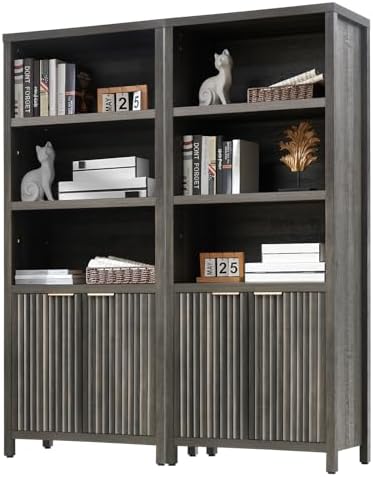 Bookcase, Tall Bookshelf with Doors Cabinet 15.4in Depth, 5 Tier Book ...