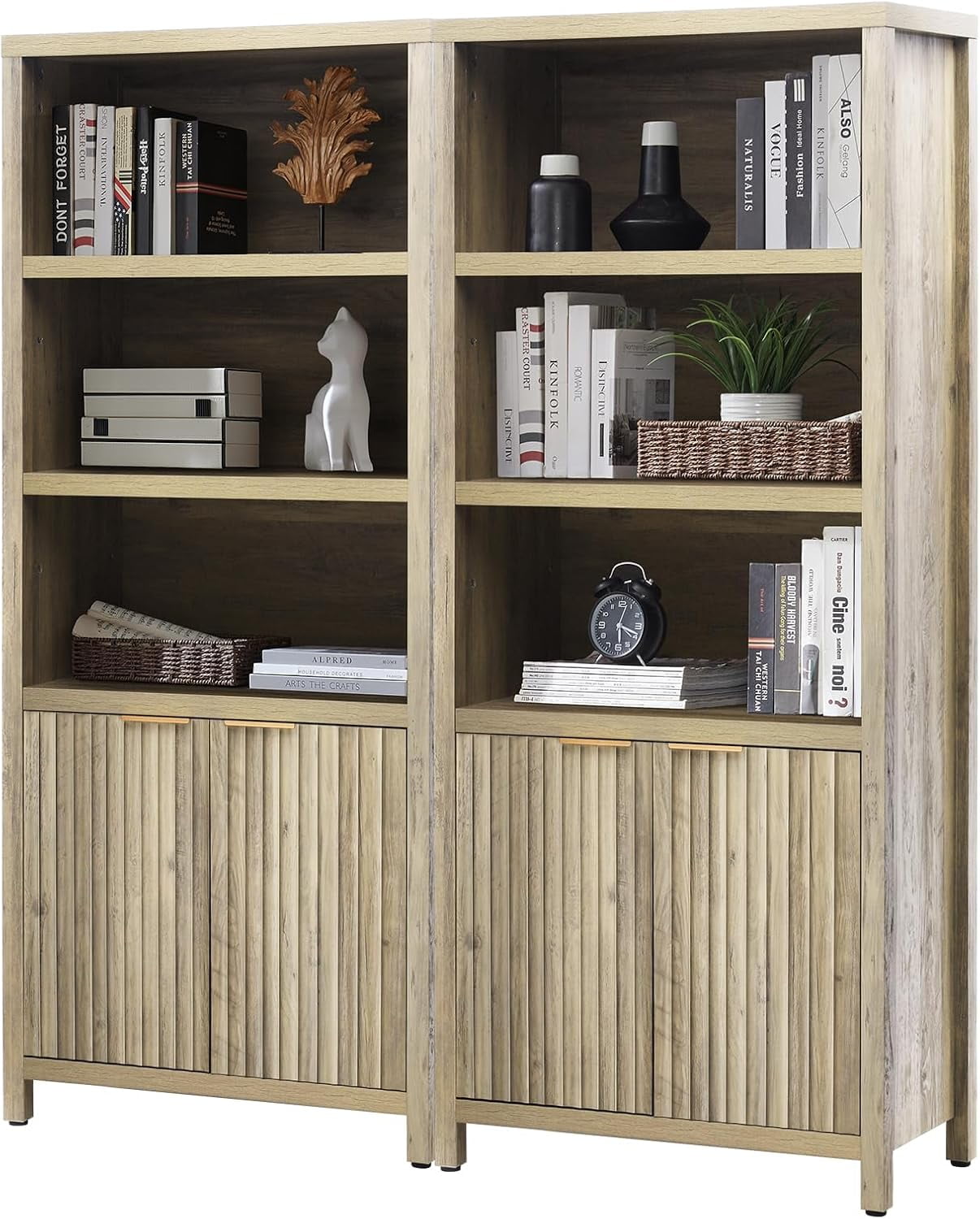 Bookcase, Tall Bookshelf with Doors Cabinet 15.4in Depth, 5 Tier Book ...