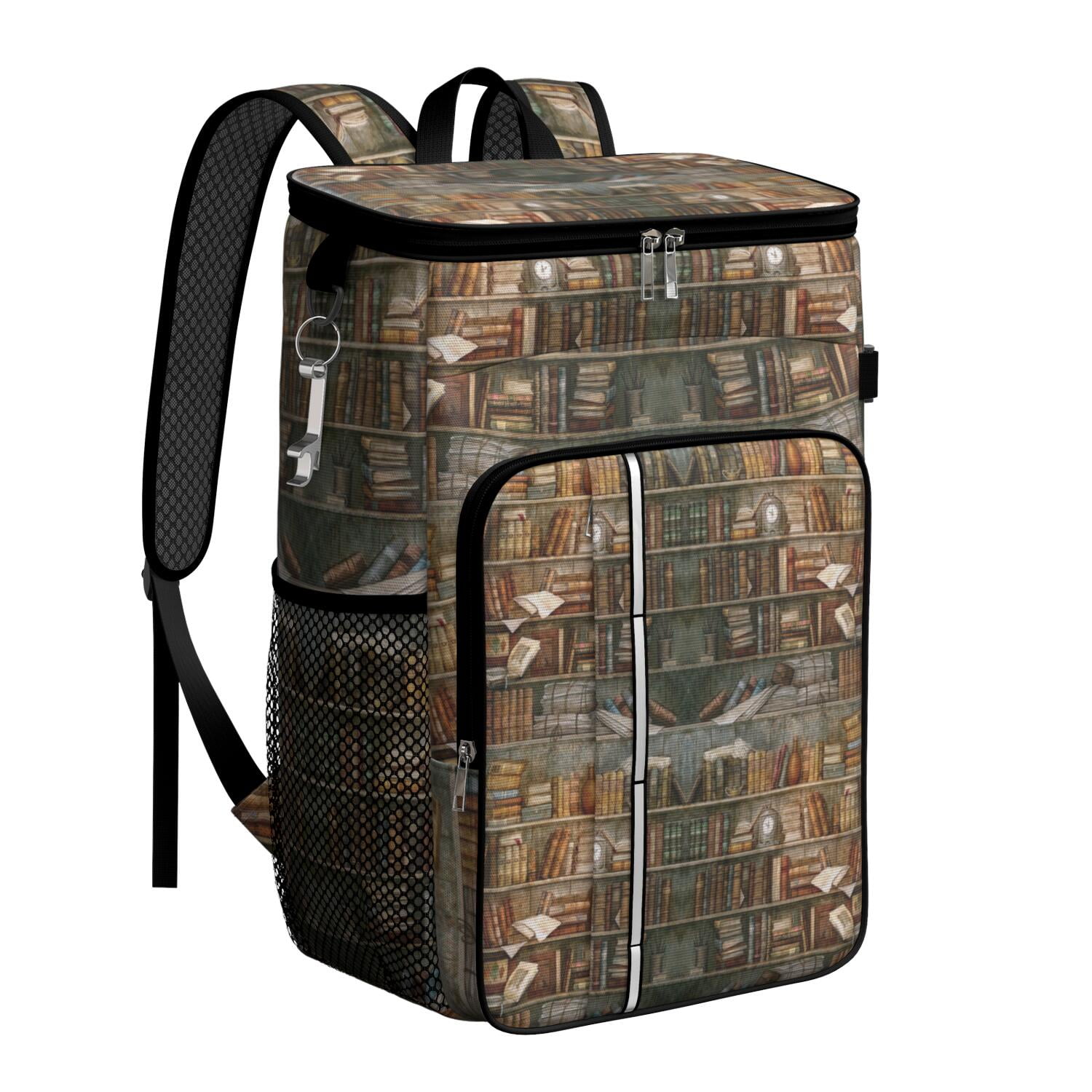 Bookcase Wall Insulated Cooler Backpack, Leak Proof Lunch Backpack with ...