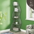 Bookcase Wavy 5-Tier Green Corner Bookshelf – Modern Sculpted Storage ...