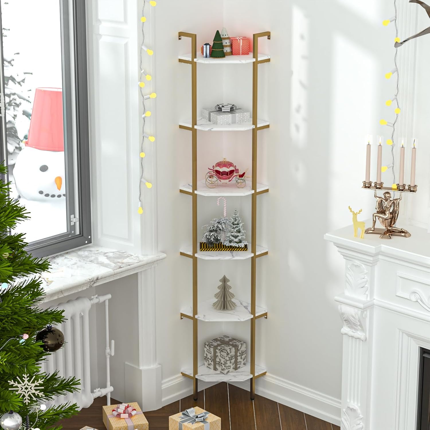 Bookcase White Bookshelf Wall Mounted Ladder Shelf, 6 Tier Plant Stand ...