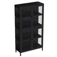 OXYLIFE Bookcase Display Cabinet with Lights, Pop-up Glass Doors, 2 ...