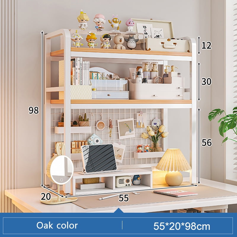 Bookcase With Grid Bookshelf Desktop Multi-layer Wrought Iron Shelf ...