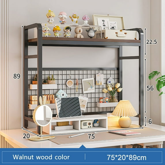 Bookcase With Grid Bookshelf Desktop Multi-layer Wrought Iron Shelf ...