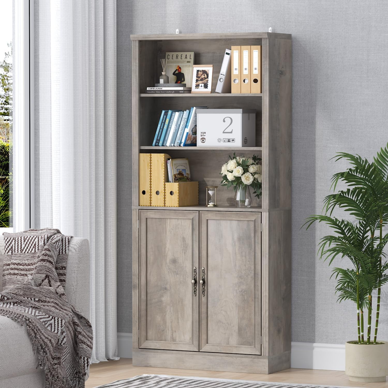 Bookcase with Doors, Adjustable Shelves, P2 MDF Construction ...