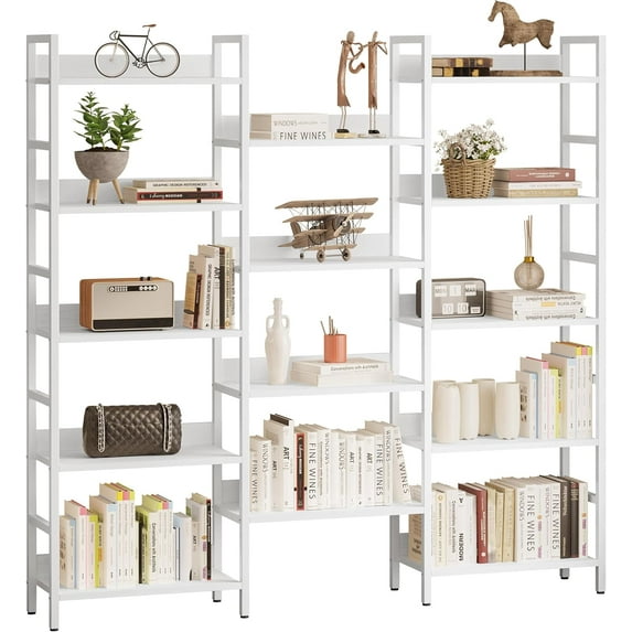 Bookcases and Bookshelves Triple Wide 5 Tiers Industrial Bookshelf with ...