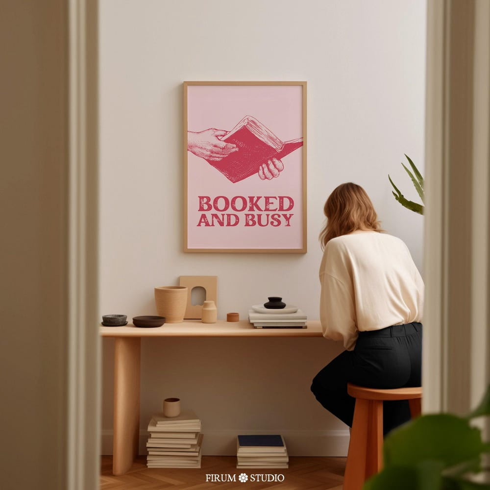 Booked And Busy Pink Print Wall Art Cosy Reading Nook Wall Decor Trendy ...