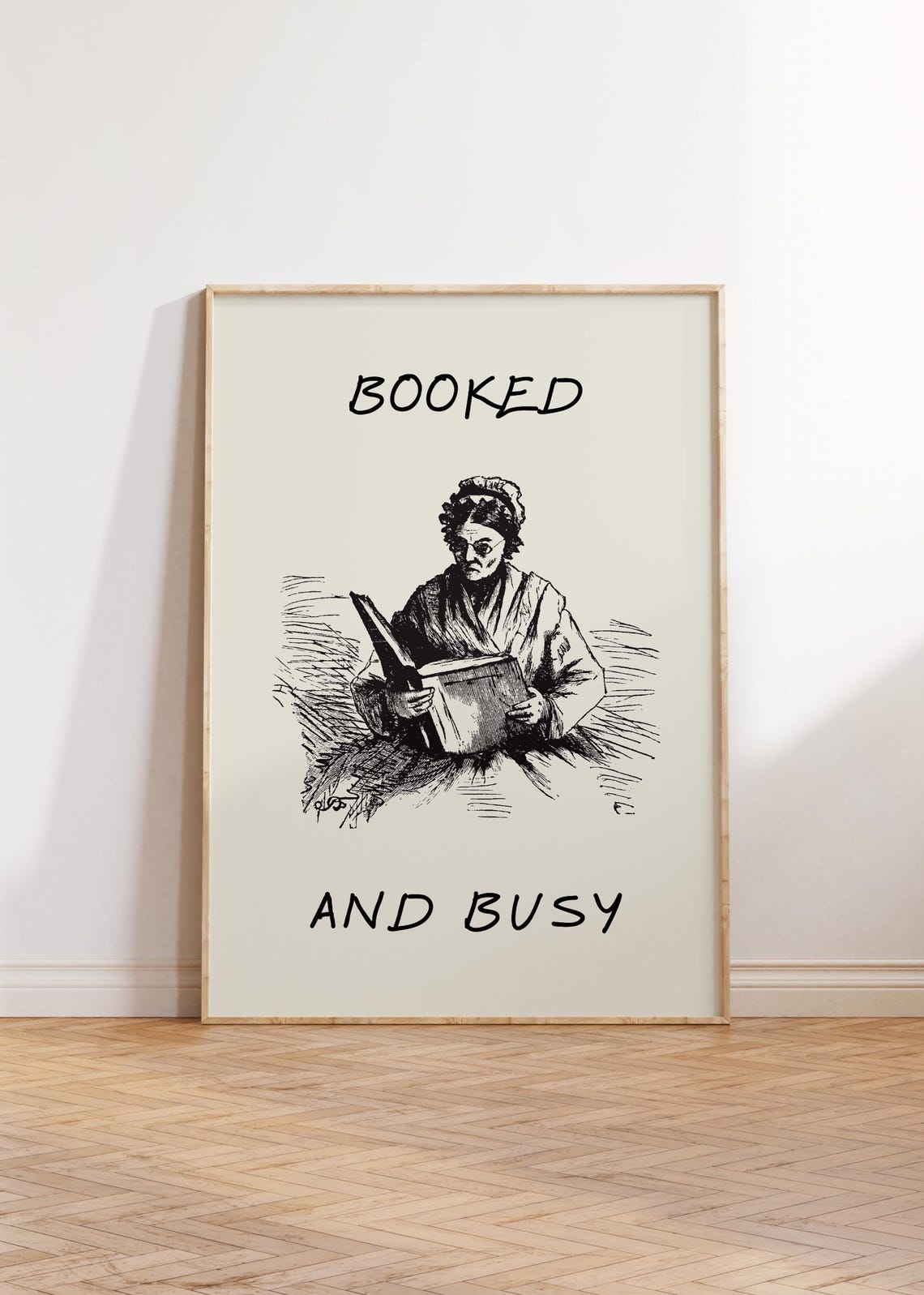 Booked And Busy Print Funny Reading Poster Book Nook Decor Vintage Lady ...