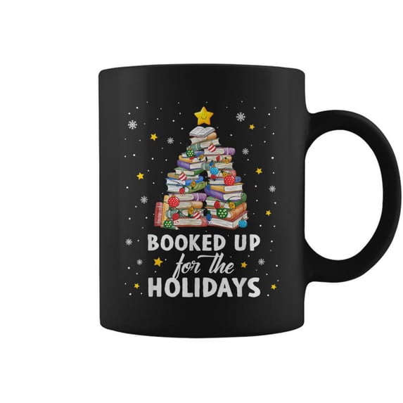 Booked Up For The Holidays Books Christmas Tree Librarian Coffee Mugs ...