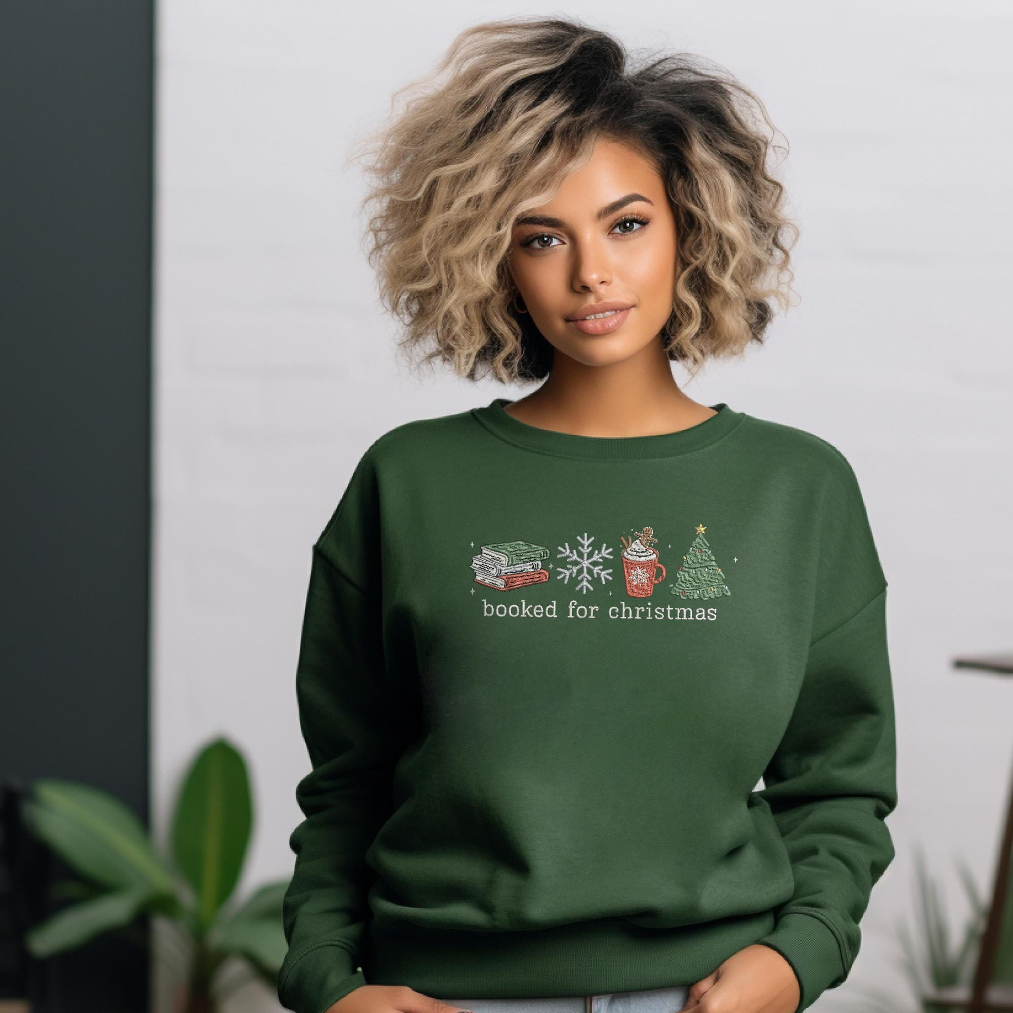 Booked for Christmas Embroidered Sweatshirt,Christmas Book Tree ...