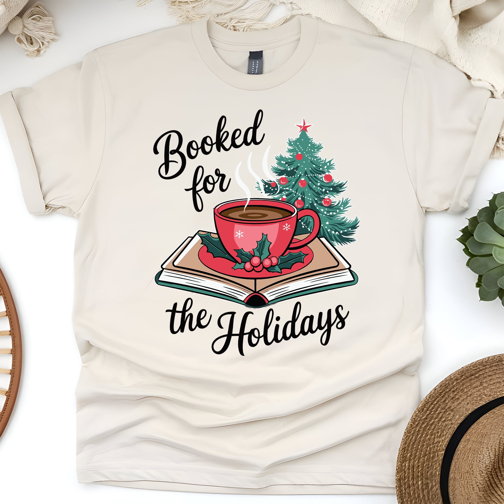 Booked for the Holidays Shirt | Cute Reading Graphic Tee for Book ...