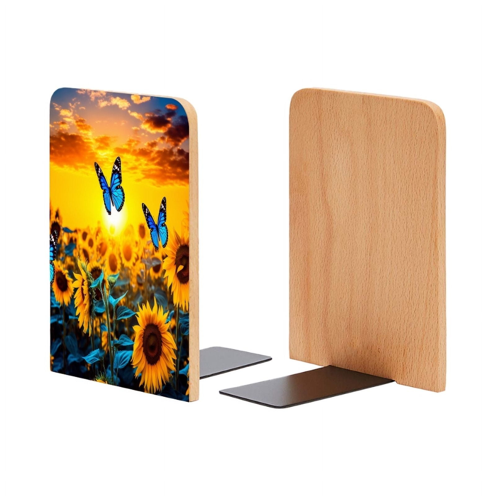 Bookends 1 Pair Non-Skid Bookend Wood Bookends for Shelves Book Stand ...