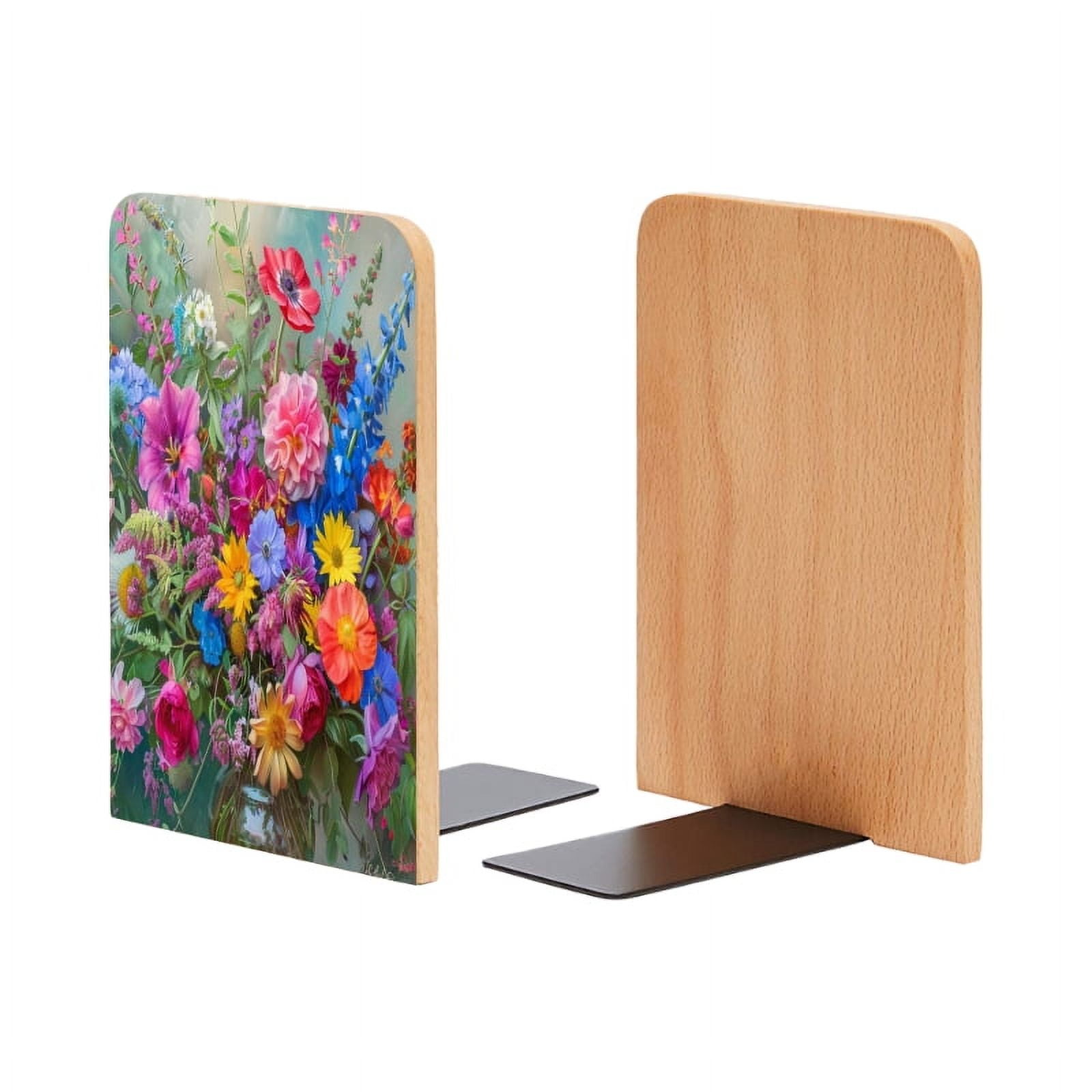 Bookends 1 Pair Non-Skid Bookend Wood Bookends for Shelves Book Stand ...