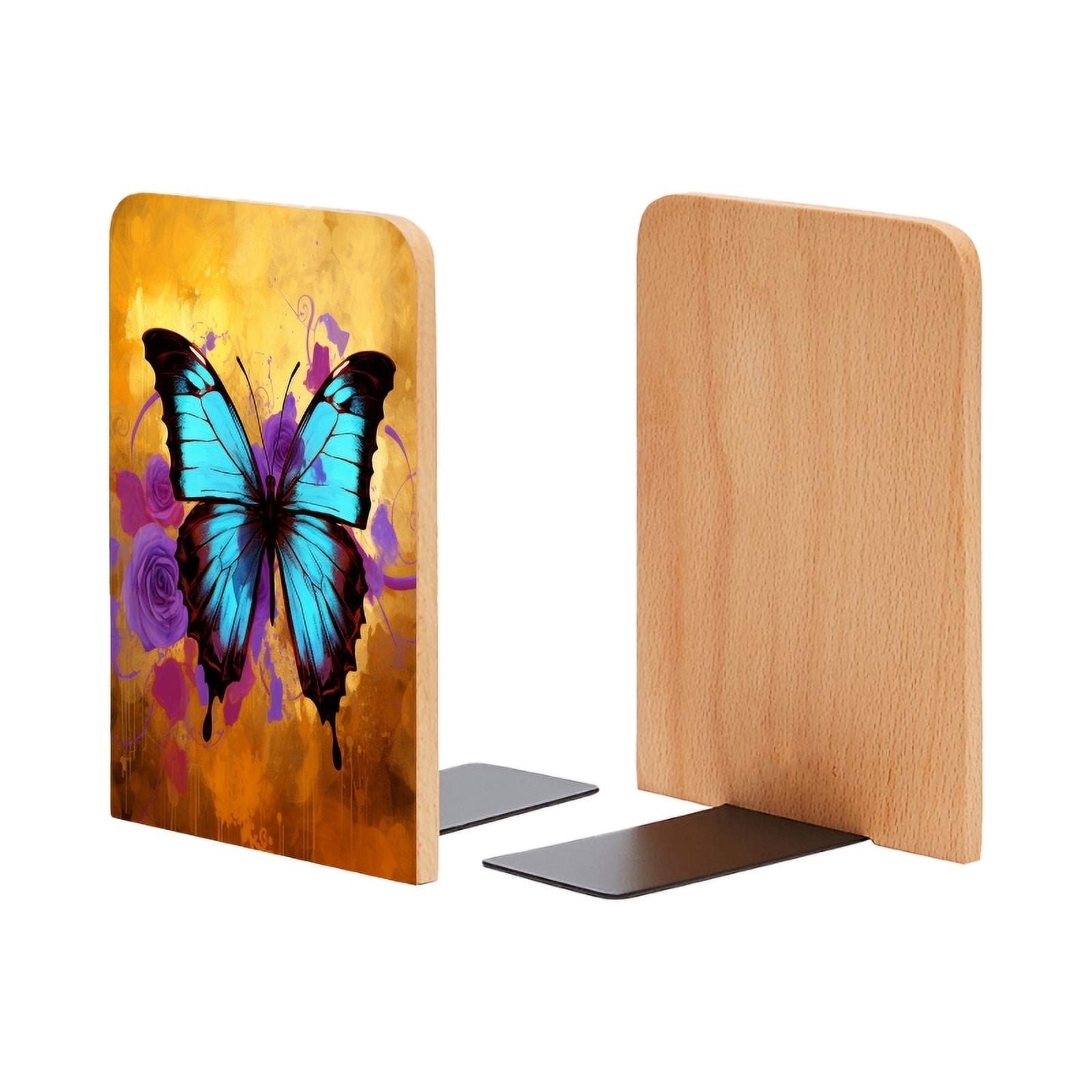 Bookends 1 Pair Non-Skid Bookend Wood Bookends for Shelves Book Stand ...