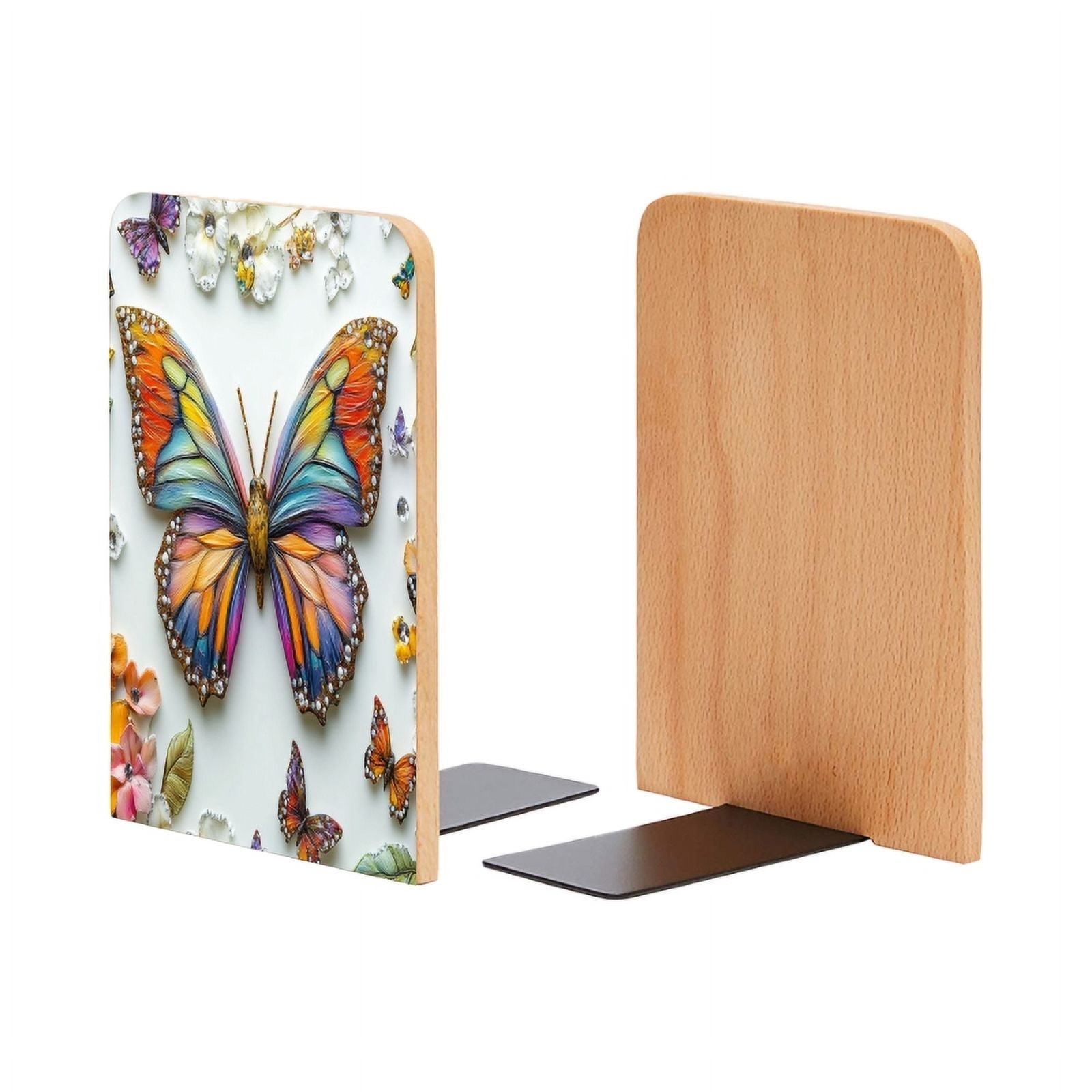 Bookends 1 Pair Non-Skid Bookend Wood Bookends for Shelves Book Stand ...