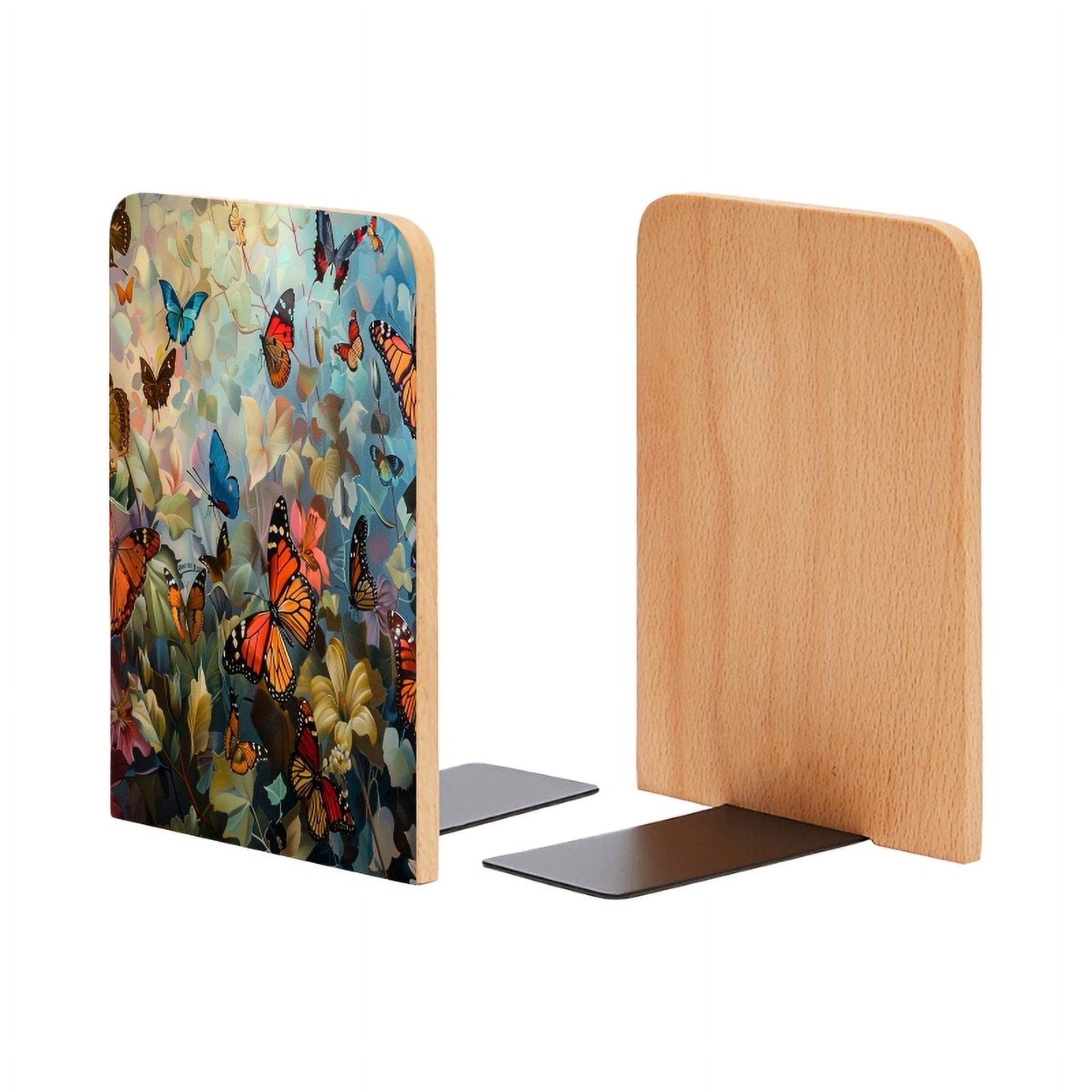 Bookends 1 Pair Non-Skid Bookend Wood Bookends for Shelves Book Stand ...