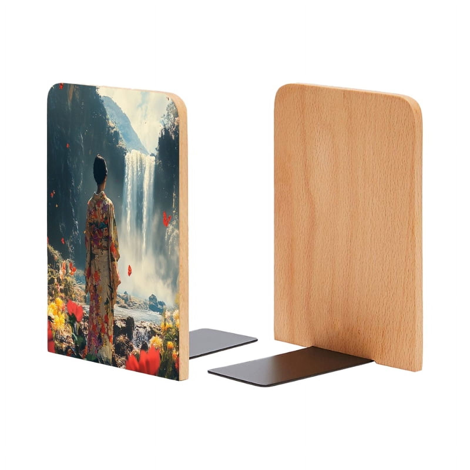 Bookends 1 Pair Non-Skid Bookend Wood Bookends for Shelves Book Stand ...