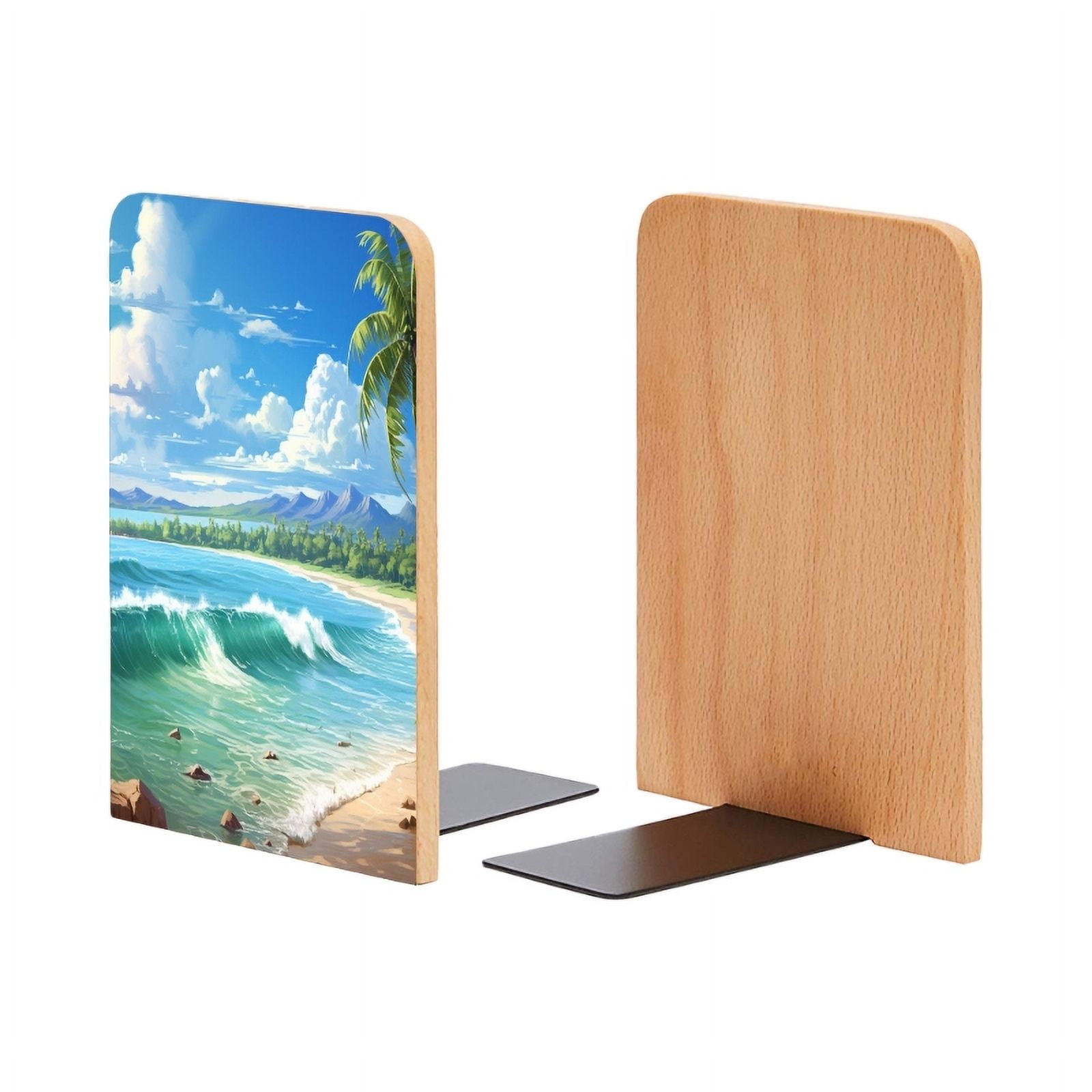 Bookends 1 Pair Non-Skid Bookend Wood Bookends for Shelves Book Stand ...