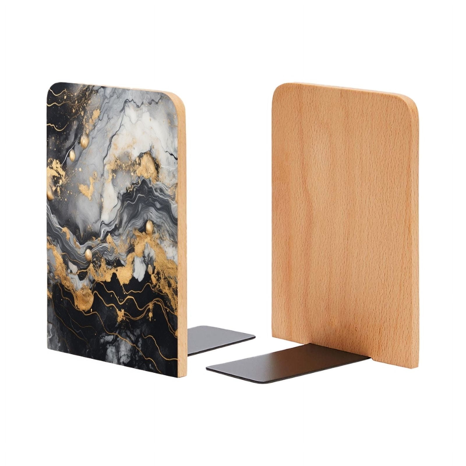 Bookends 1 Pair Non-Skid Bookend Wood Bookends for Shelves Book Stand ...
