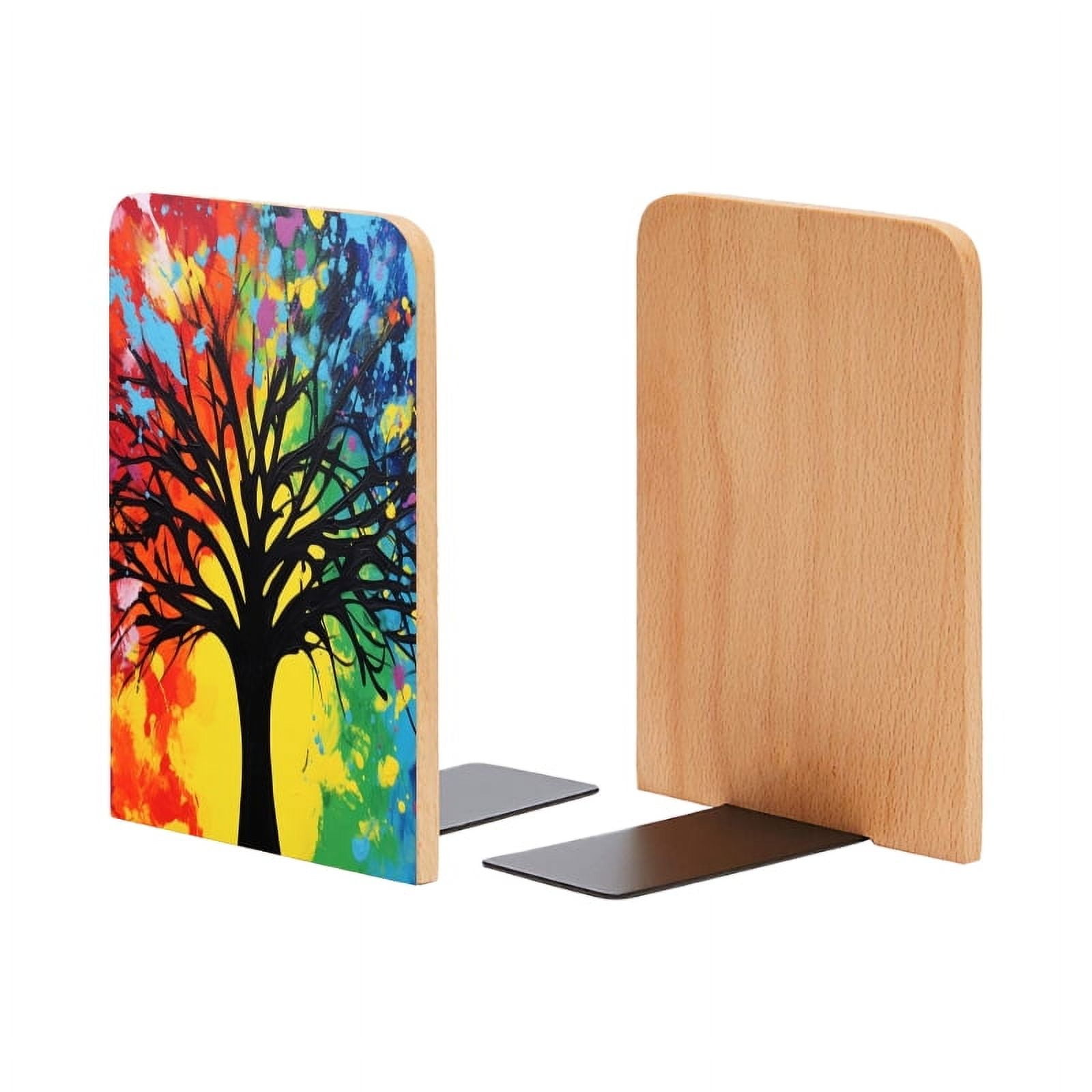 Bookends 1 Pair Non-Skid Bookend Wood Bookends for Shelves Book Stand ...