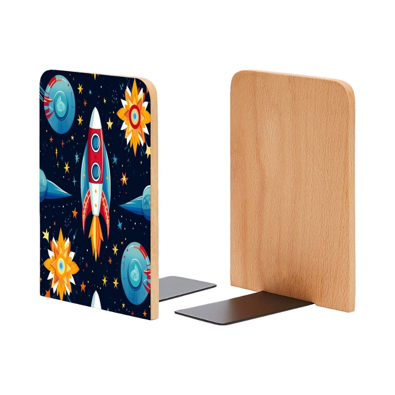 Bookends 1 Pair Non-Skid Bookend Wood Bookends for Shelves Book Stand ...