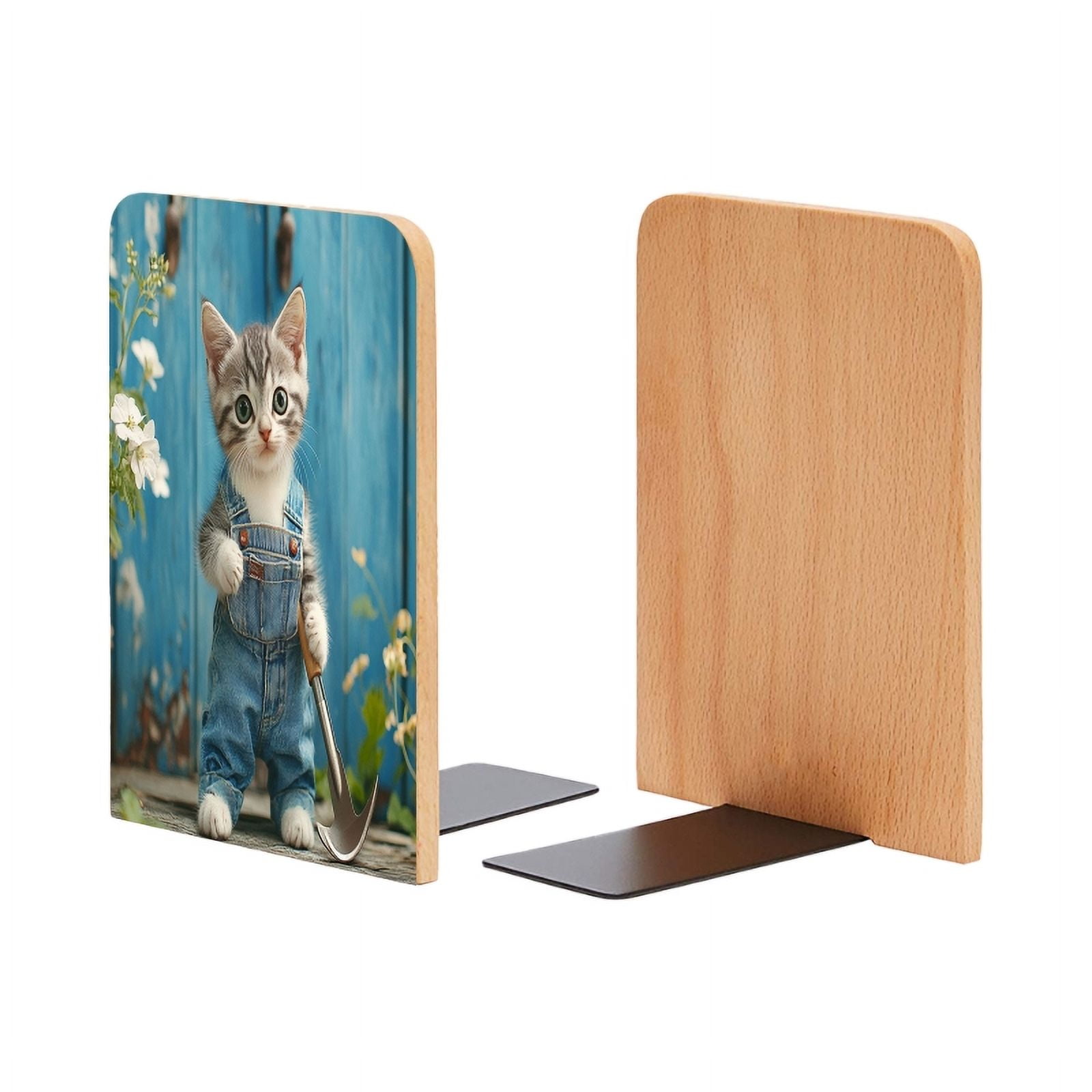 Bookends 1 Pair Non-Skid Bookend Wood Bookends for Shelves Book Stand ...