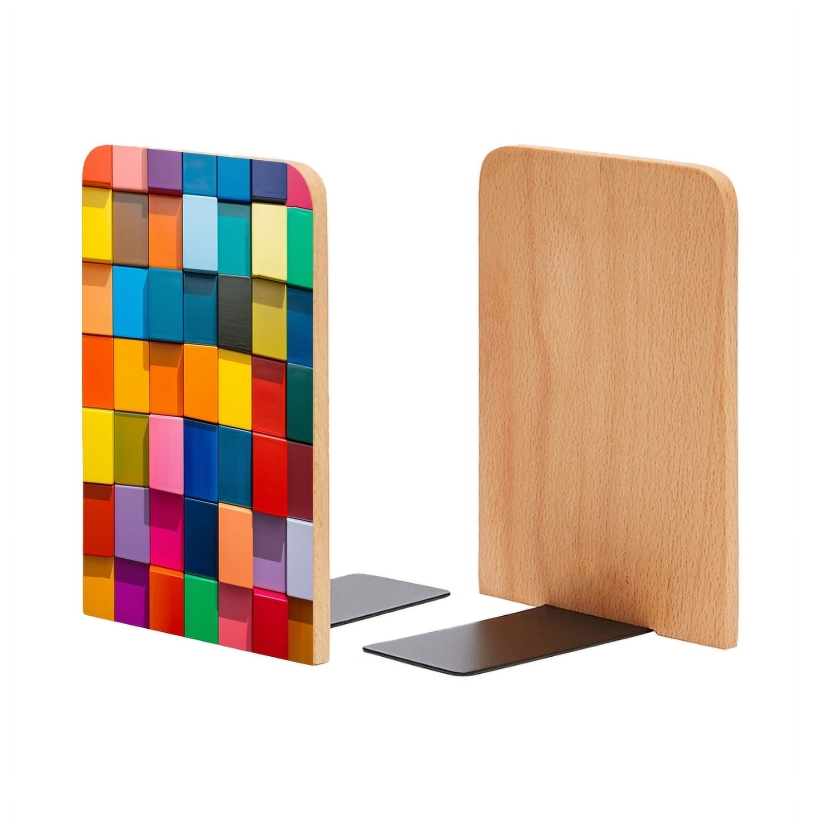 Bookends 1 Pair Non-Skid Bookend Wood Bookends for Shelves Book Stand ...