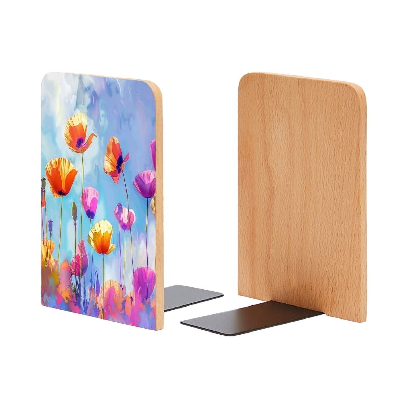 Bookends 1 Pair Non-Skid Bookend Wood Bookends for Shelves Book Stand ...