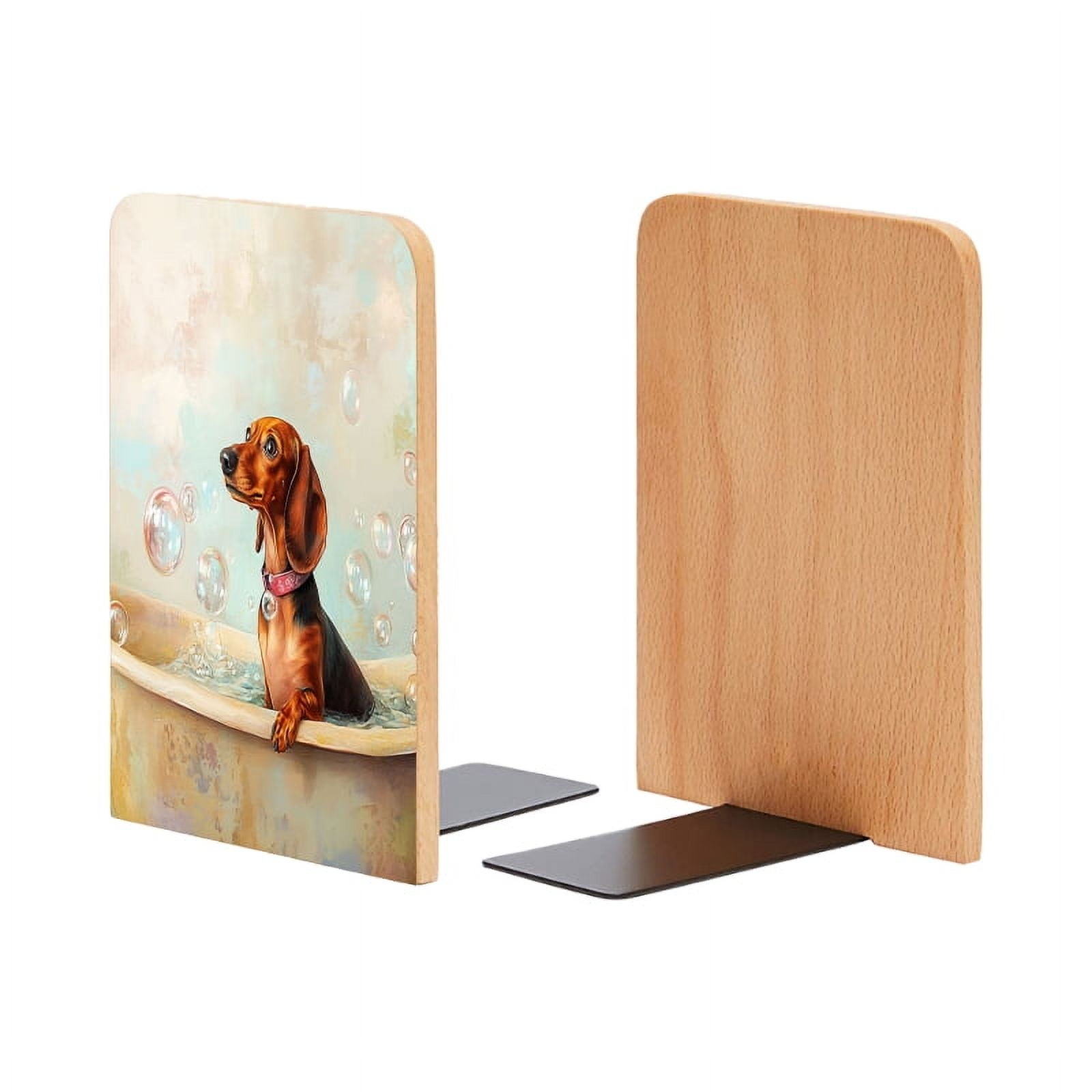 Bookends 1 Pair Non-Skid Bookend Wood Bookends for Shelves Book Stand ...