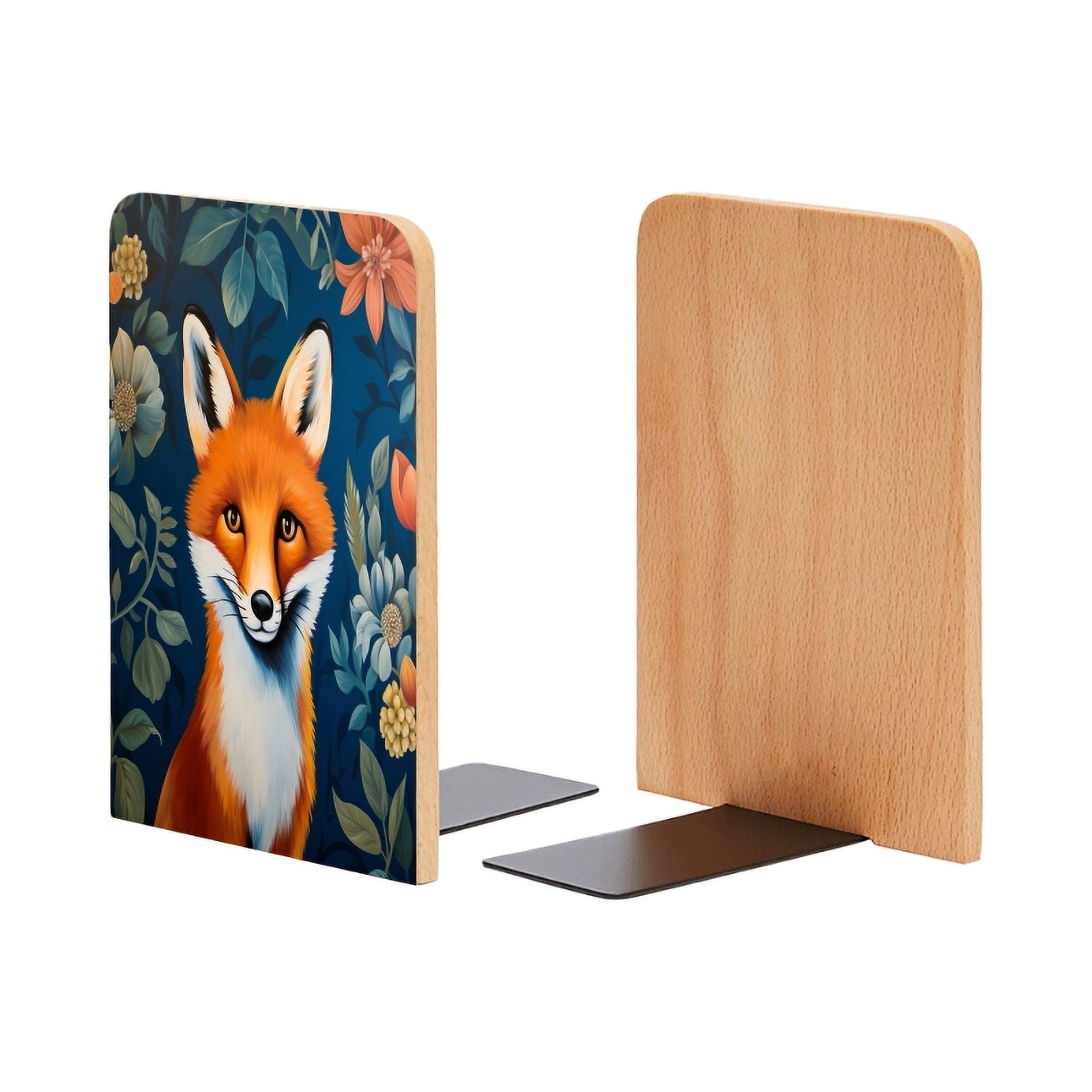 Bookends 1 Pair Non-Skid Bookend Wood Bookends for Shelves Book Stand for CDs - Cute Fox in ...