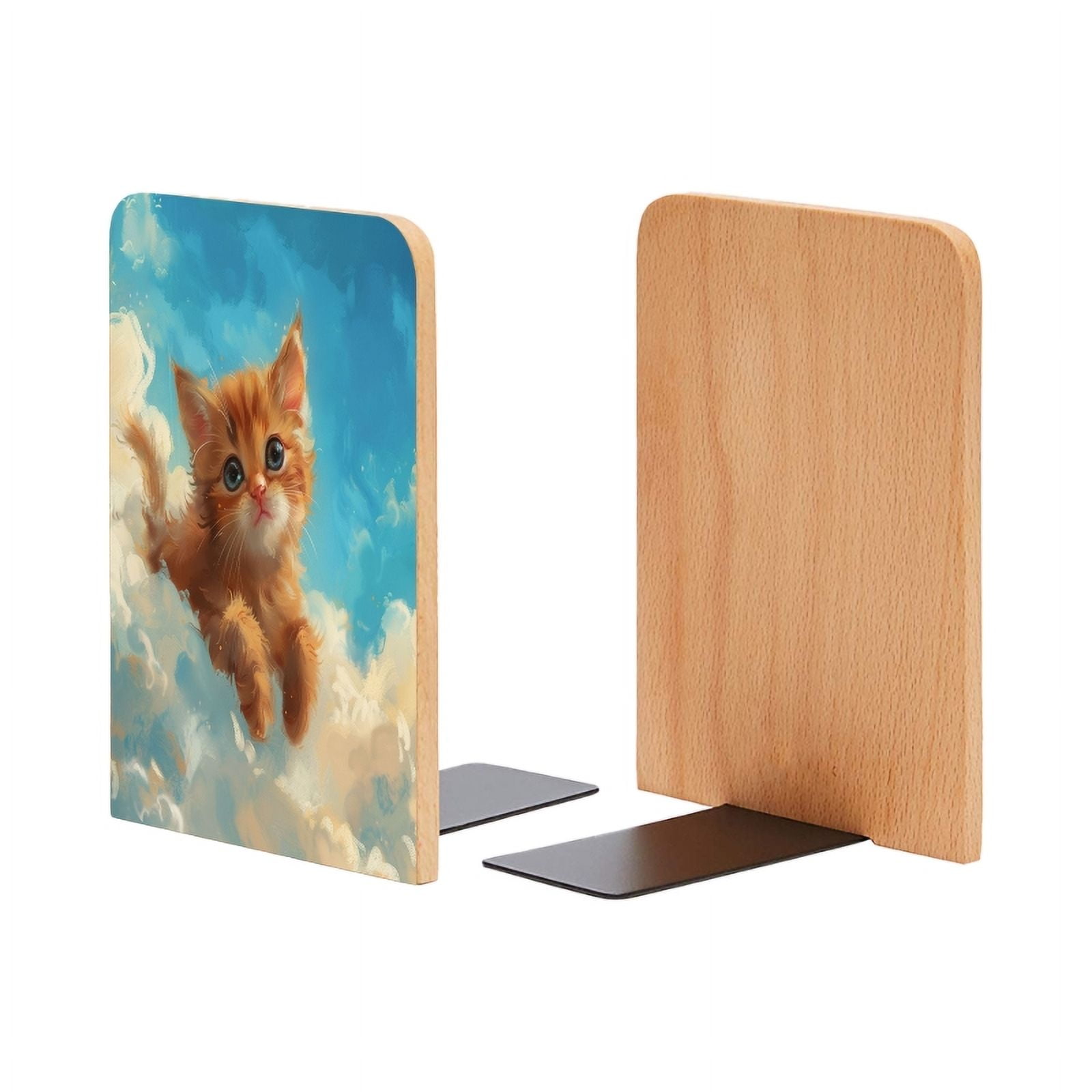 Bookends 1 Pair Non-Skid Bookend Wood Bookends for Shelves Book Stand ...