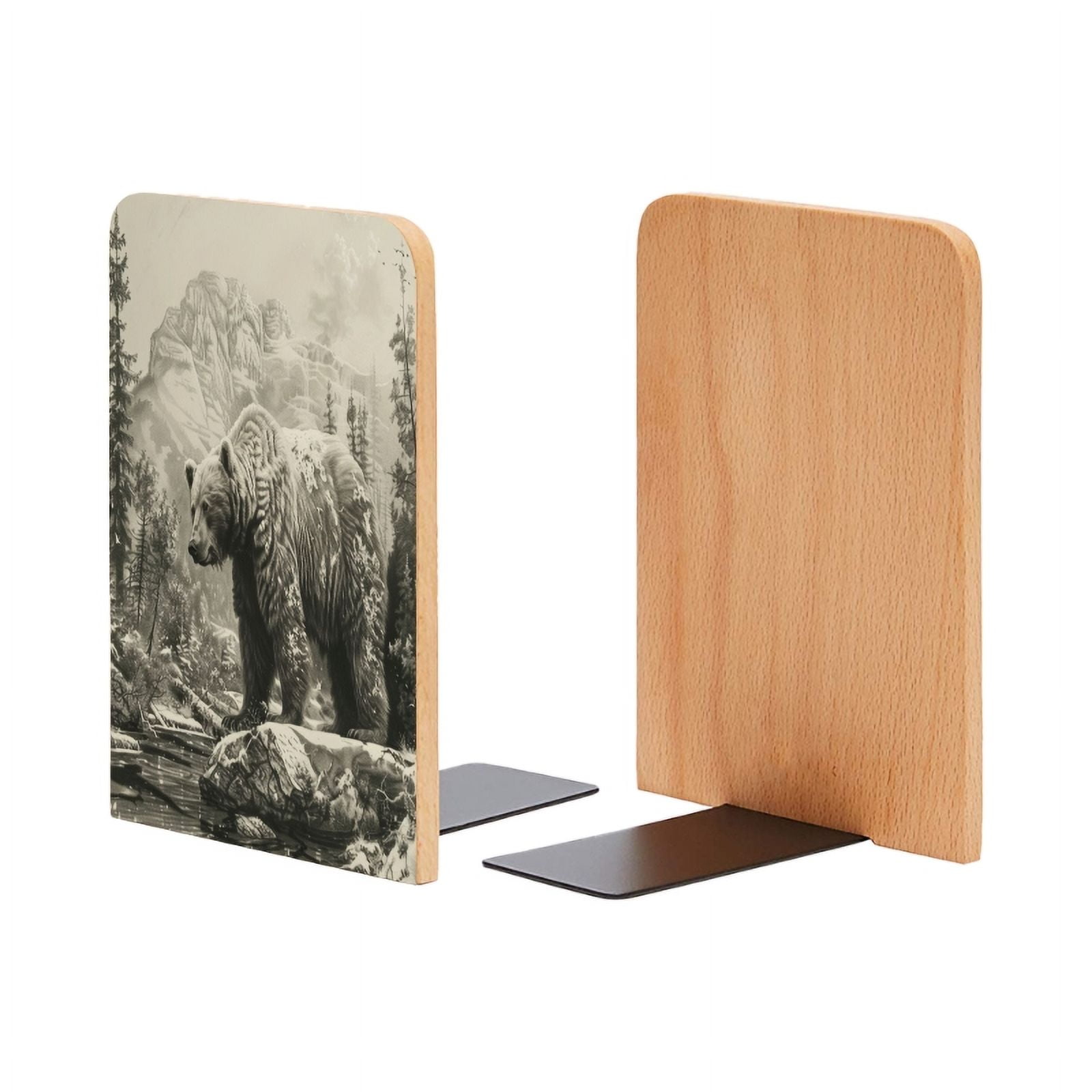 Bookends 1 Pair Non-Skid Bookend Wood Bookends for Shelves Book Stand ...