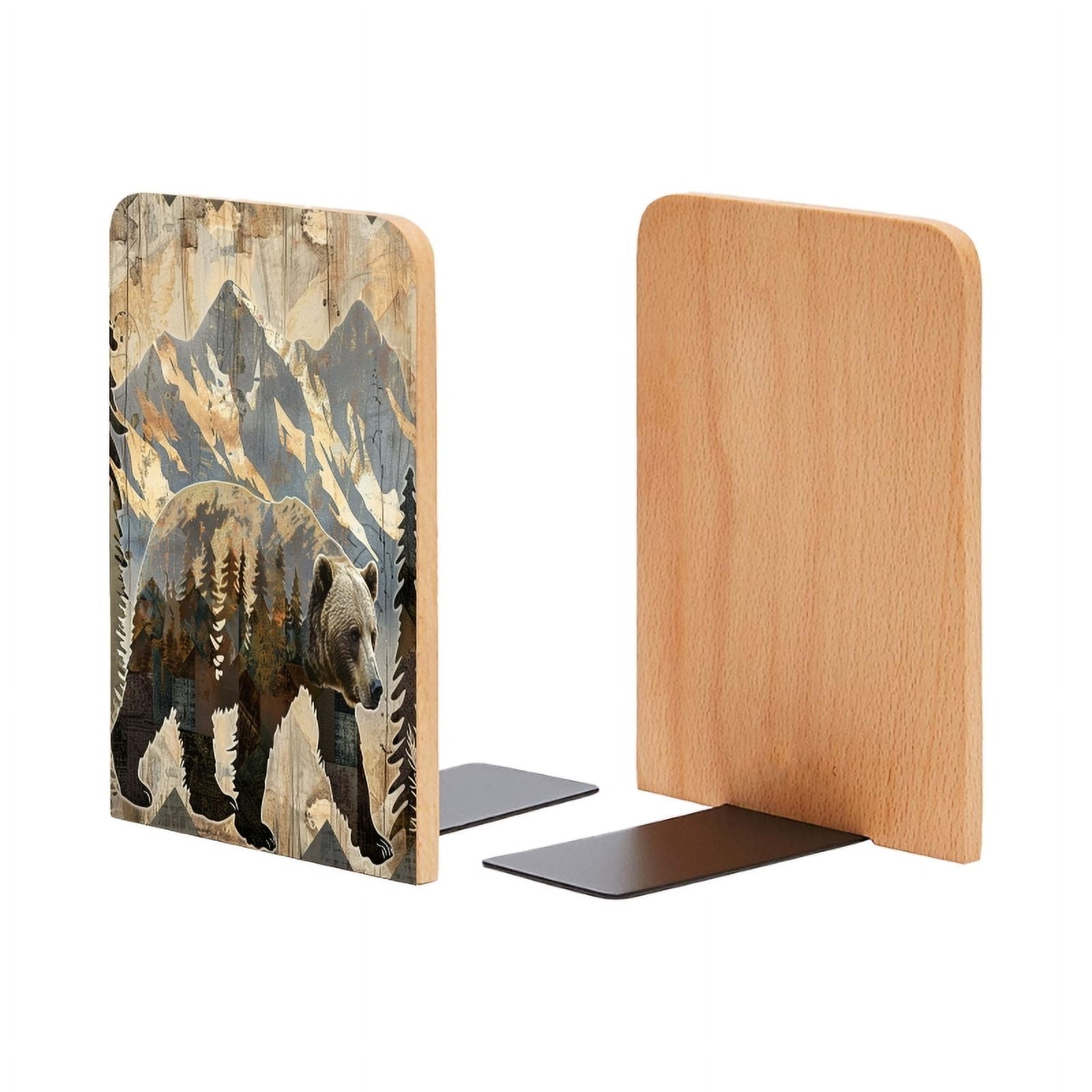 Bookends 1 Pair Non-Skid Bookend Wood Bookends for Shelves Book Stand ...