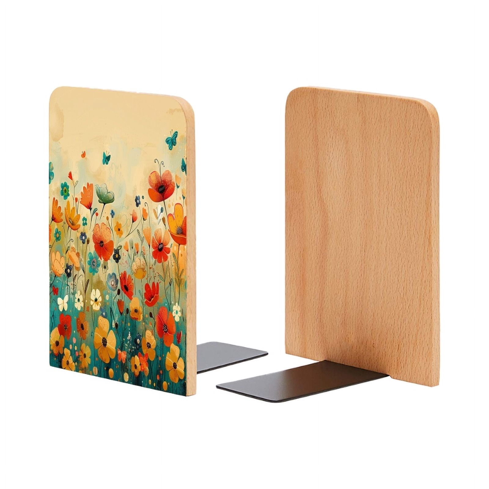 Bookends 1 Pair Non-Skid Bookend Wood Bookends for Shelves Book Stand ...