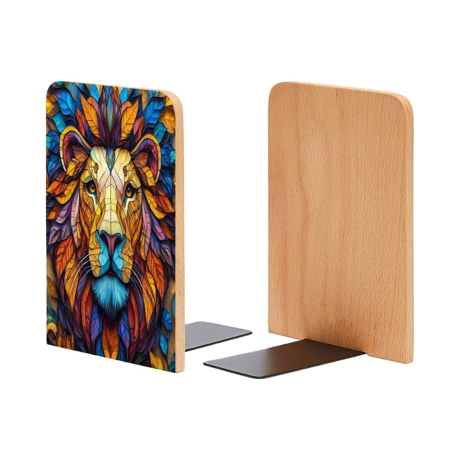 Bookends 1 Pair Non-Skid Bookend Wood Bookends for Shelves Book Stand ...