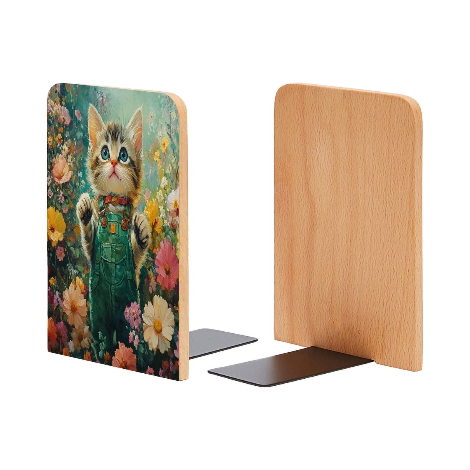 Bookends 1 Pair Non-Skid Bookend Wood Bookends for Shelves Book Stand ...