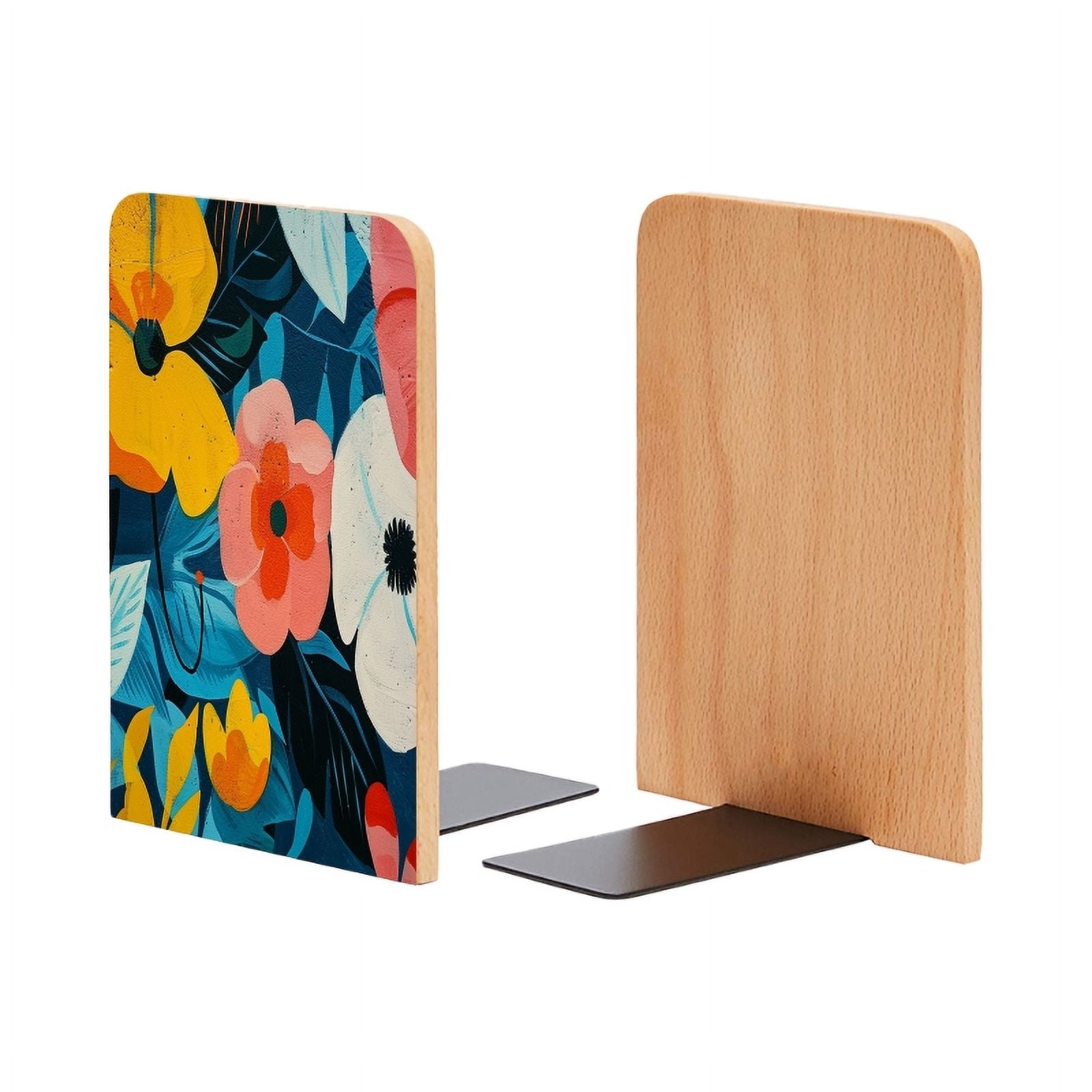 Bookends 1 Pair Non-Skid Bookend Wood Bookends for Shelves Book Stand ...