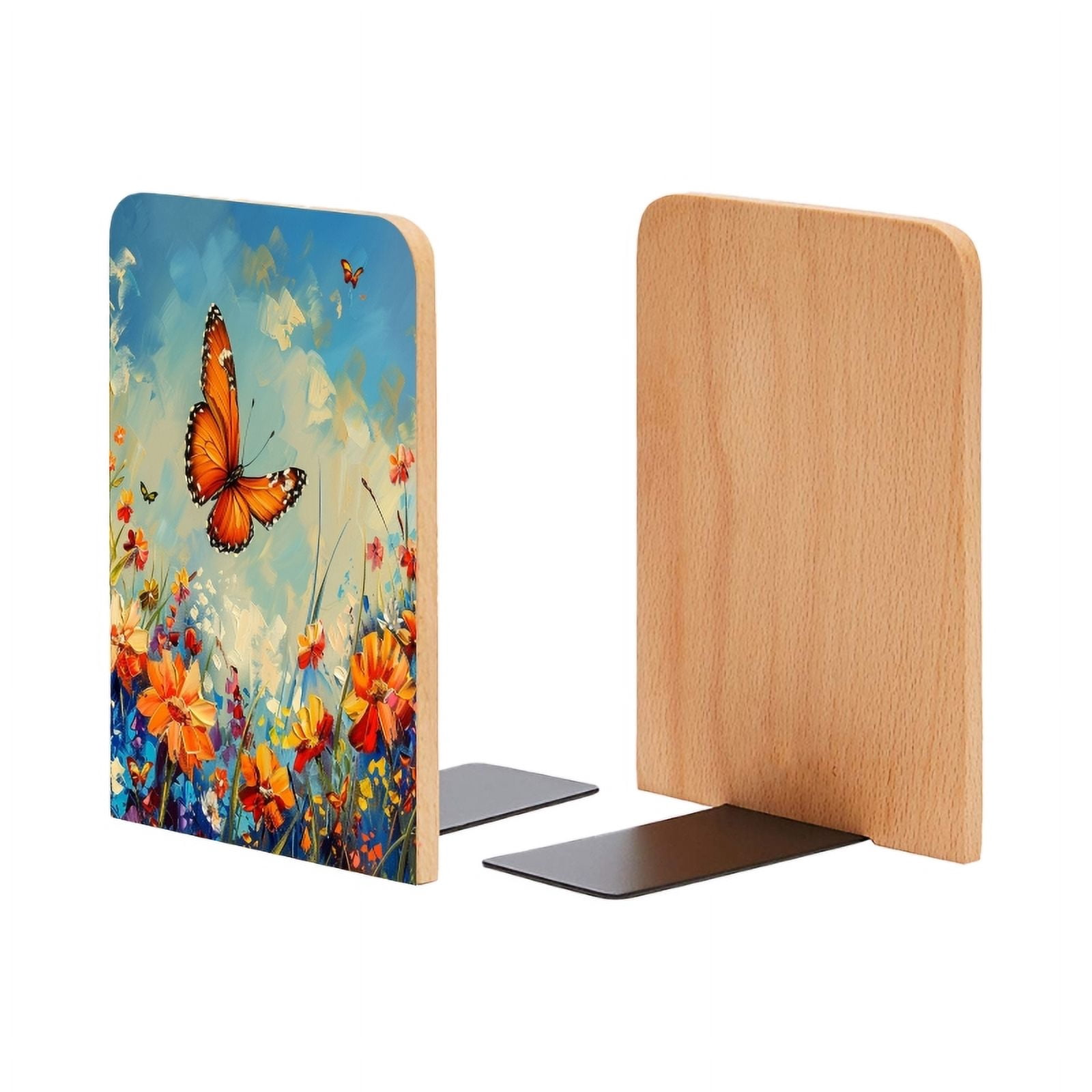 Bookends 1 Pair Non-Skid Bookend Wood Bookends for Shelves Book Stand ...