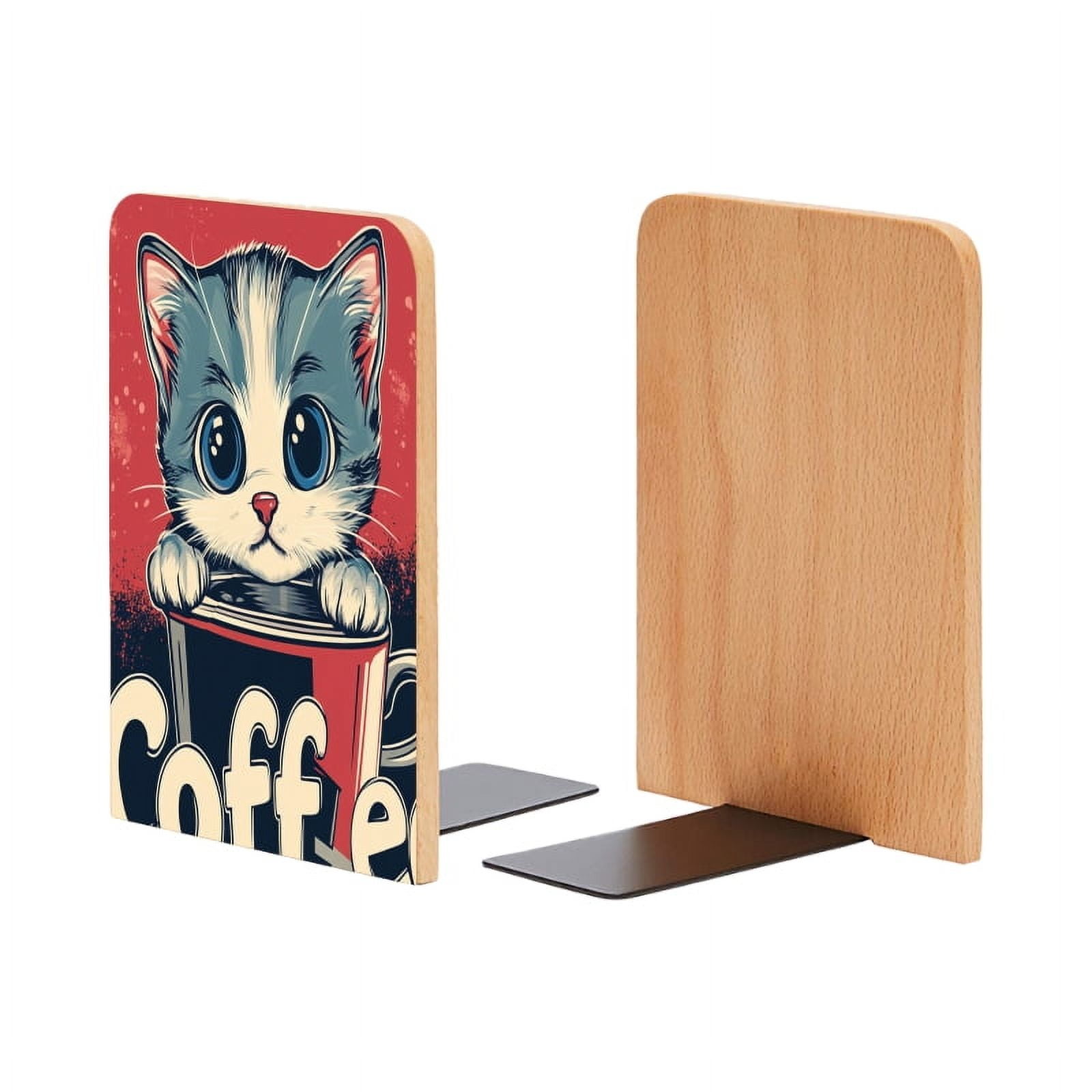 Bookends 1 Pair Non-Skid Bookend Wood Bookends for Shelves Book Stand ...