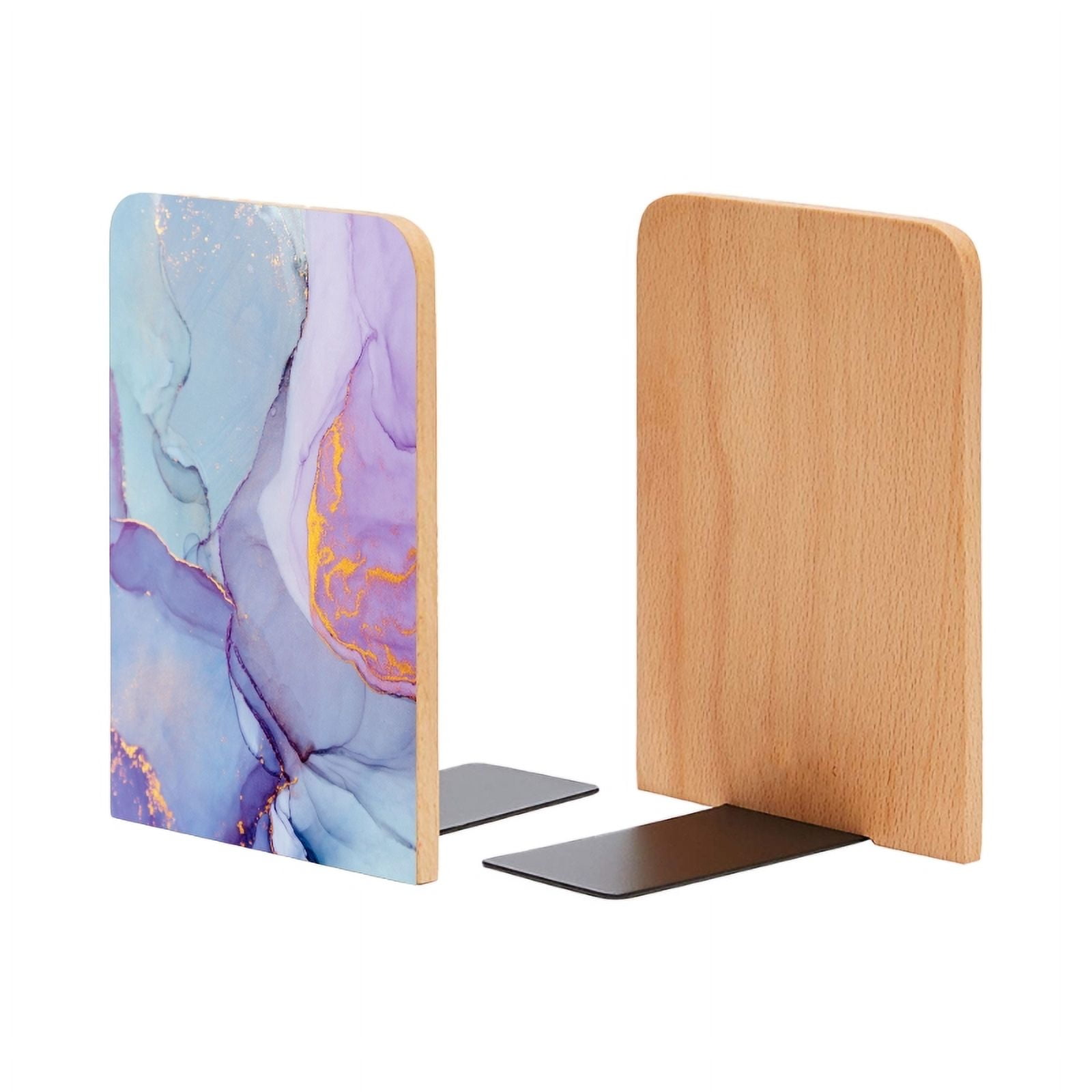 Bookends 1 Pair Non-Skid Bookend Wood Bookends for Shelves Book Stand for CDs - Purple And Blue ...
