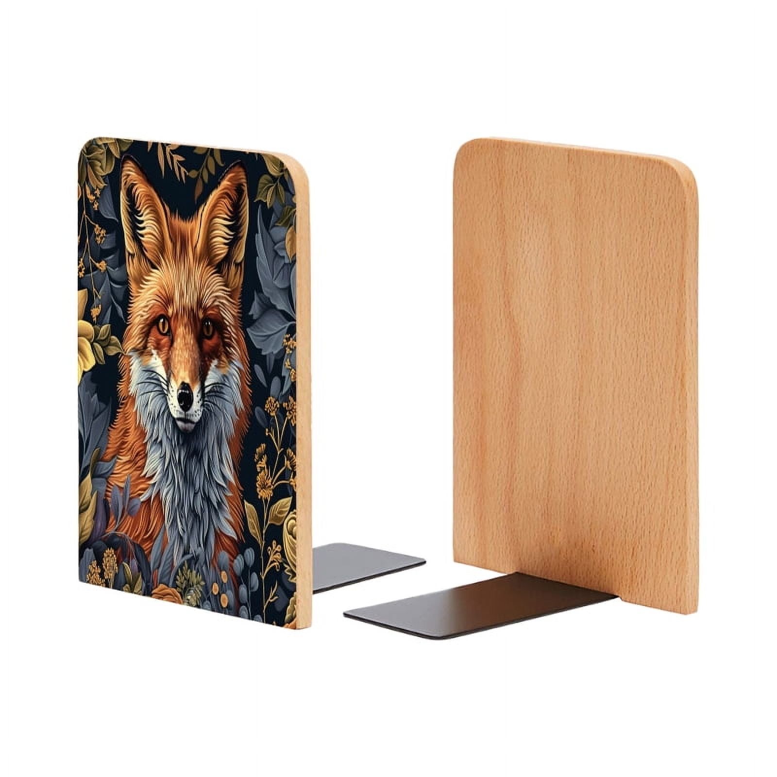 Bookends 1 Pair Non-Skid Bookend Wood Bookends for Shelves Book Stand for CDs - Red Fox ...