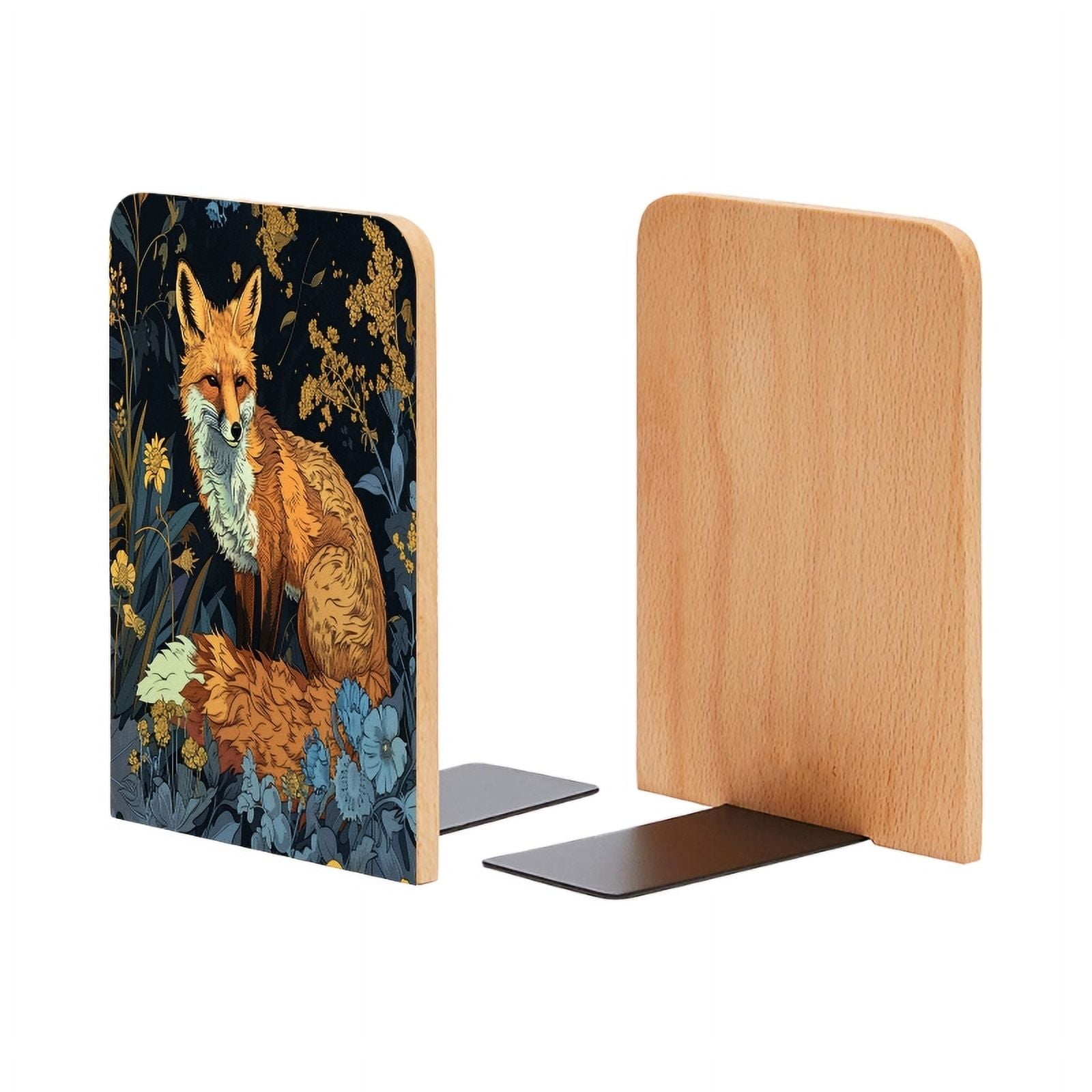 Bookends 1 Pair Non-Skid Bookend Wood Bookends for Shelves Book Stand for CDs - Red Fox in The ...
