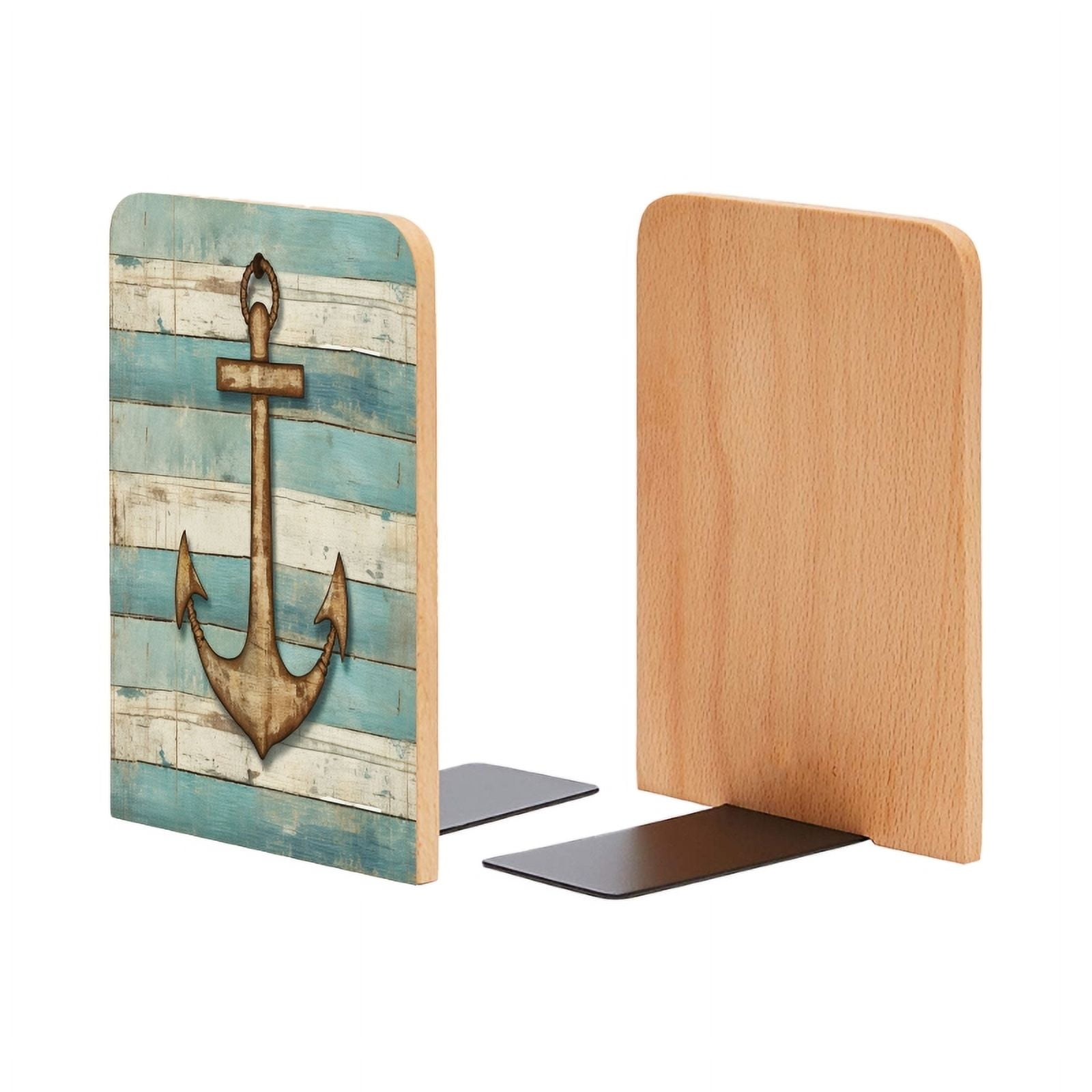 Bookends 1 Pair Non-Skid Bookend Wood Bookends for Shelves Book Stand for CDs - Rustic Wooden ...