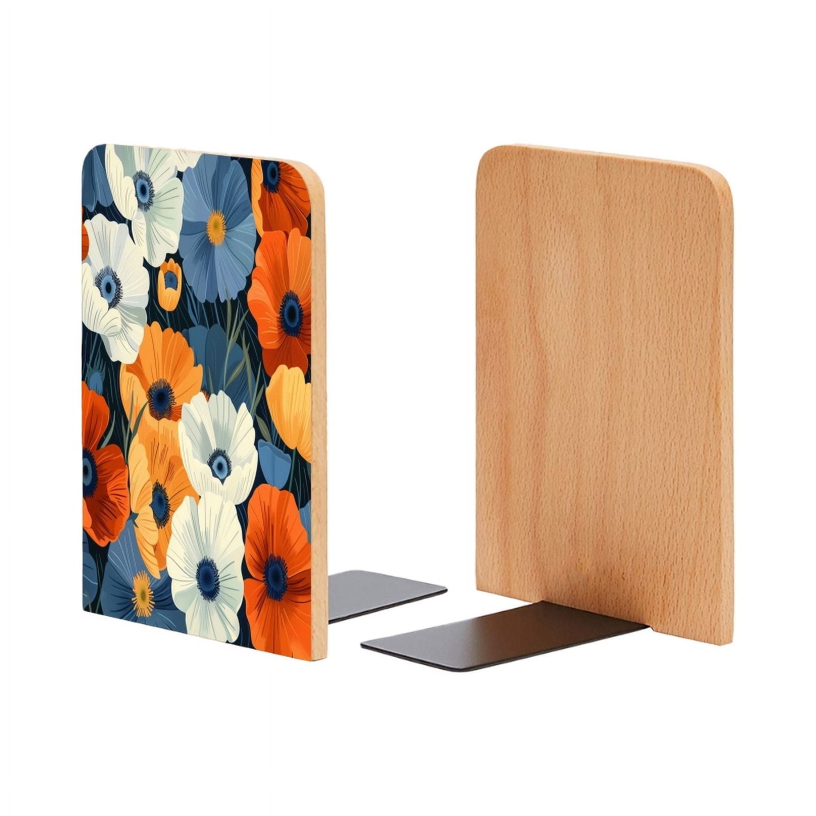 Bookends 1 Pair Non-Skid Bookend Wood Bookends for Shelves Book Stand ...