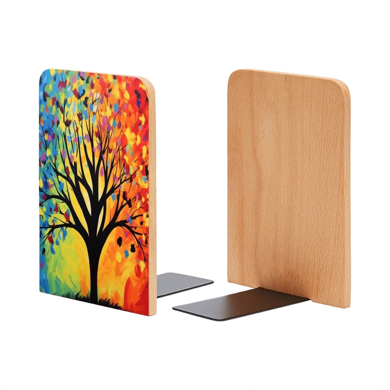 Bookends 1 Pair Non-Skid Bookend Wood Bookends for Shelves Book Stand ...