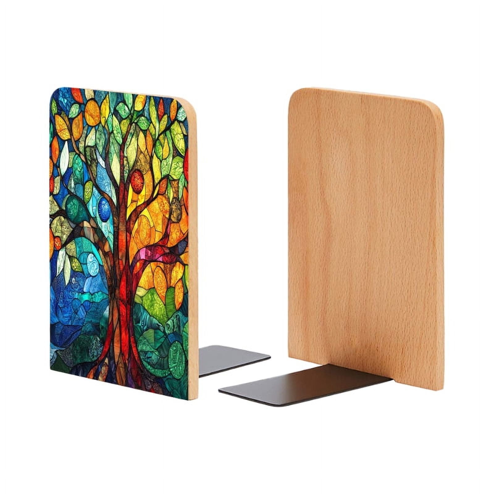 Bookends 1 Pair Non-Skid Bookend Wood Bookends for Shelves Book Stand ...