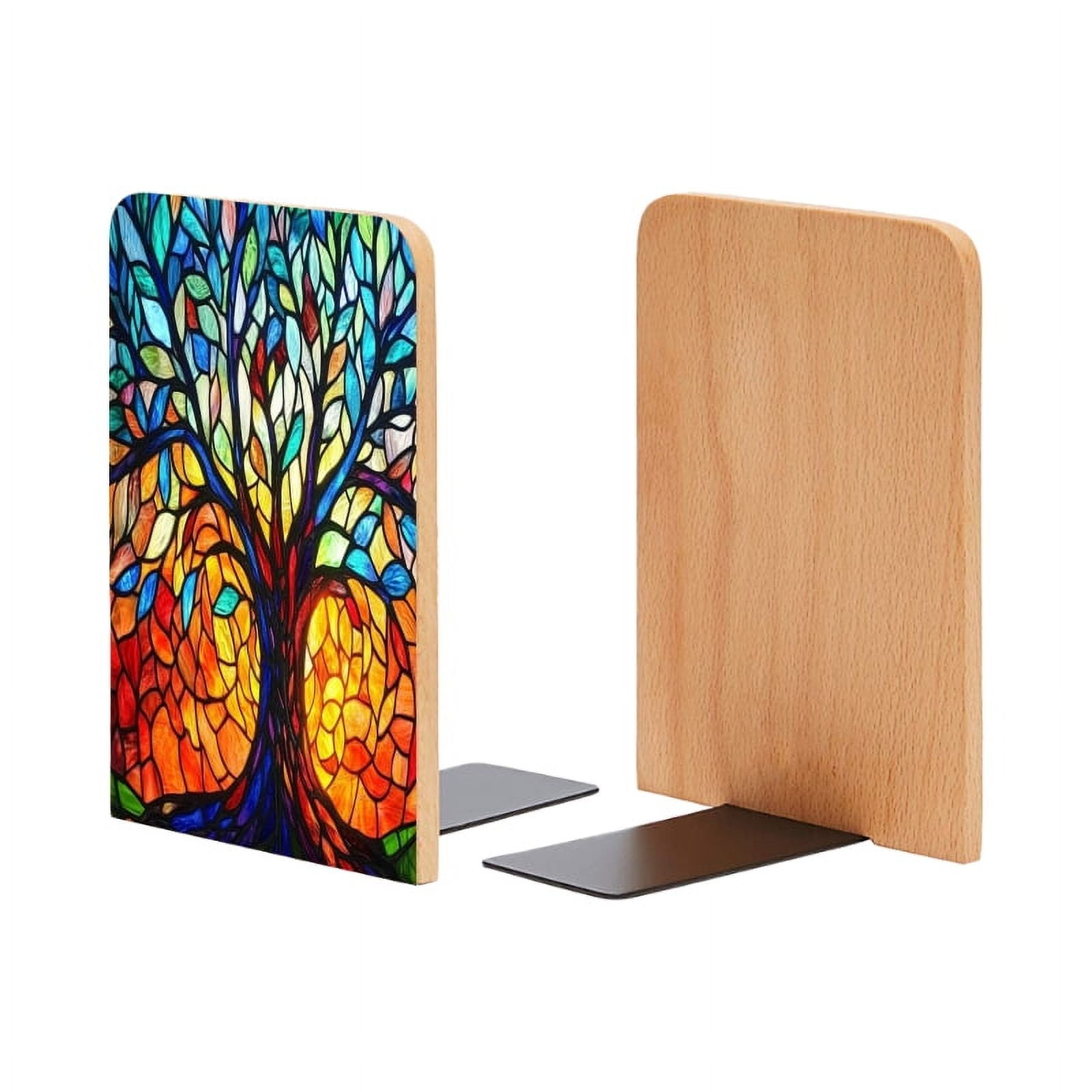 Bookends 1 Pair Non-Skid Bookend Wood Bookends for Shelves Book Stand ...