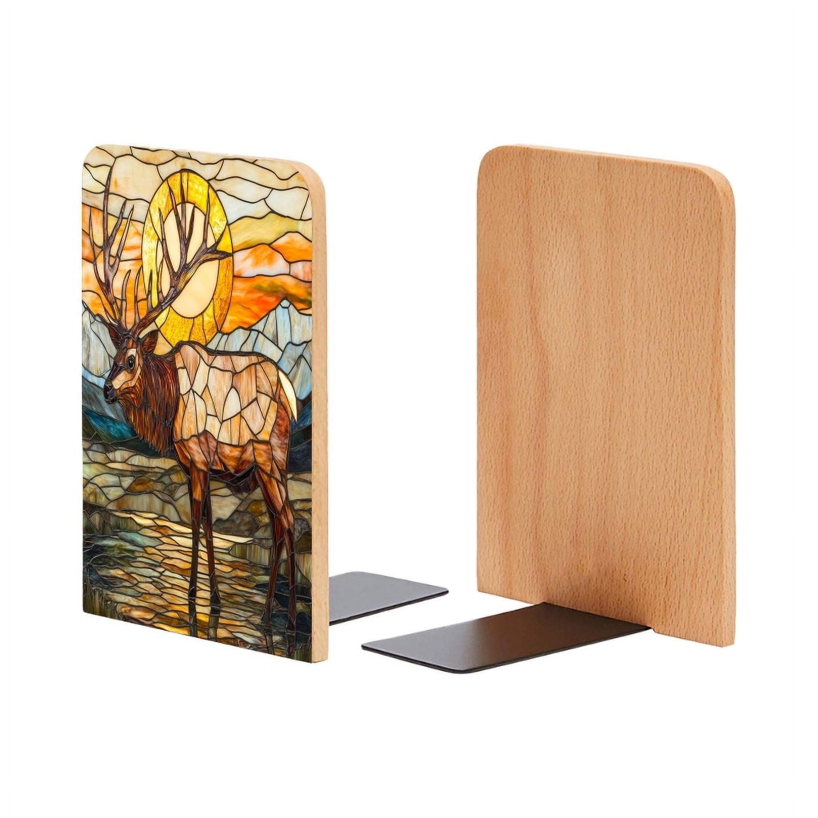 Bookends 1 Pair Non-Skid Bookend Wood Bookends for Shelves Book Stand ...