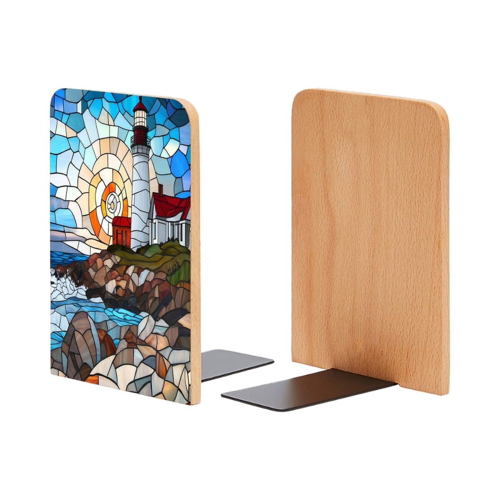 Bookends 1 Pair Non-Skid Bookend Wood Bookends for Shelves Book Stand ...