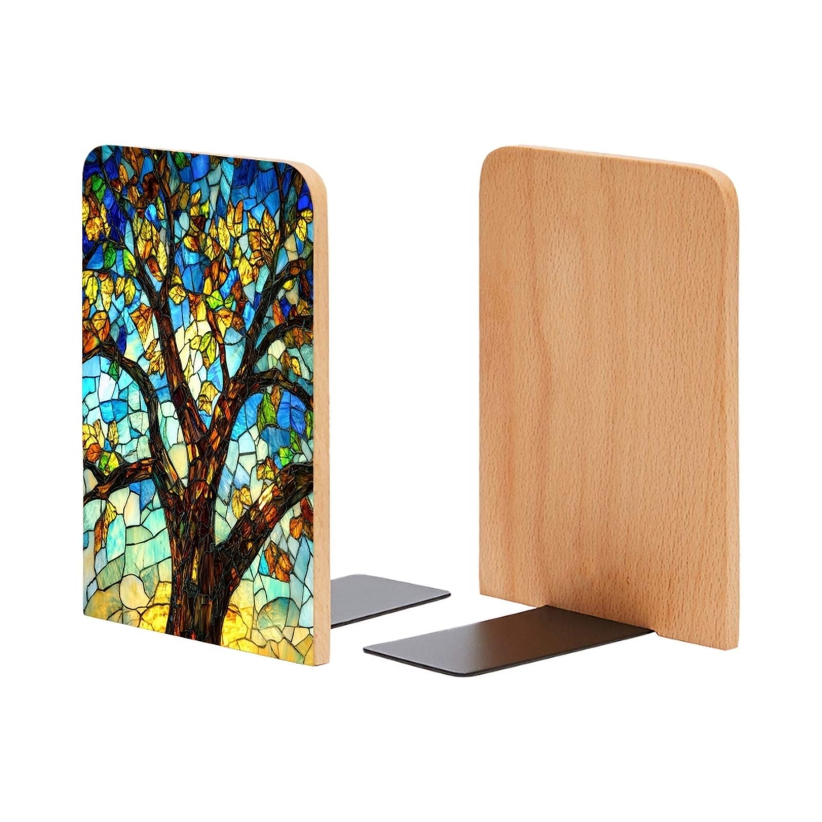 Bookends 1 Pair Non-Skid Bookend Wood Bookends for Shelves Book Stand ...